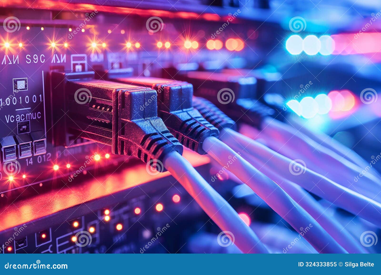 Optical Cables are Connected To a Network Switch in a Data Center, with ...