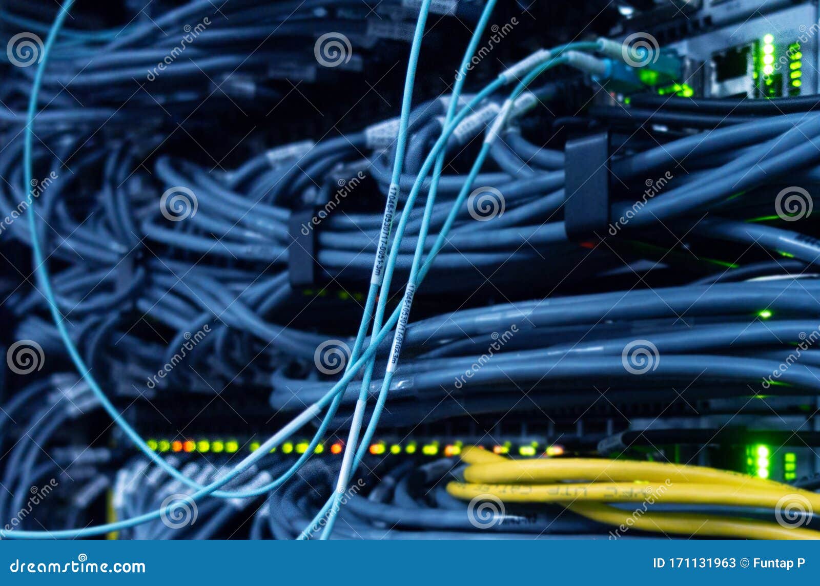 Optical Cables in a Large Server Rack Stock Image - Image of blue ...