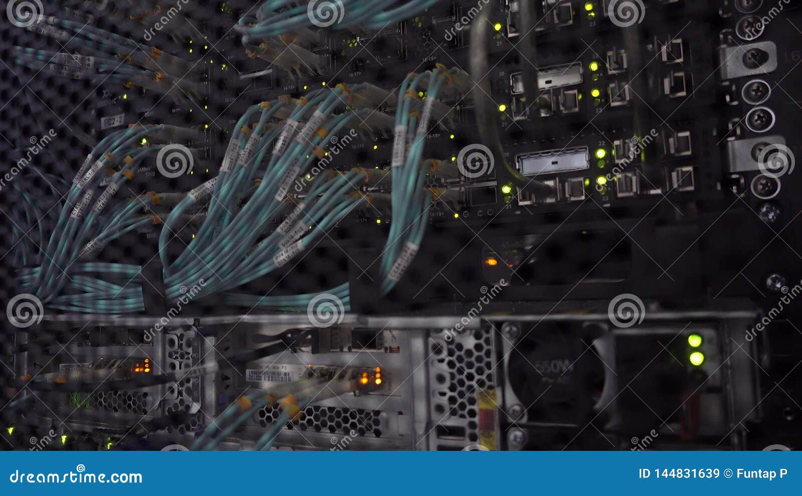 Optical Cables in Rack Cabinet,UTP Cables from a Patch Panel in the ...