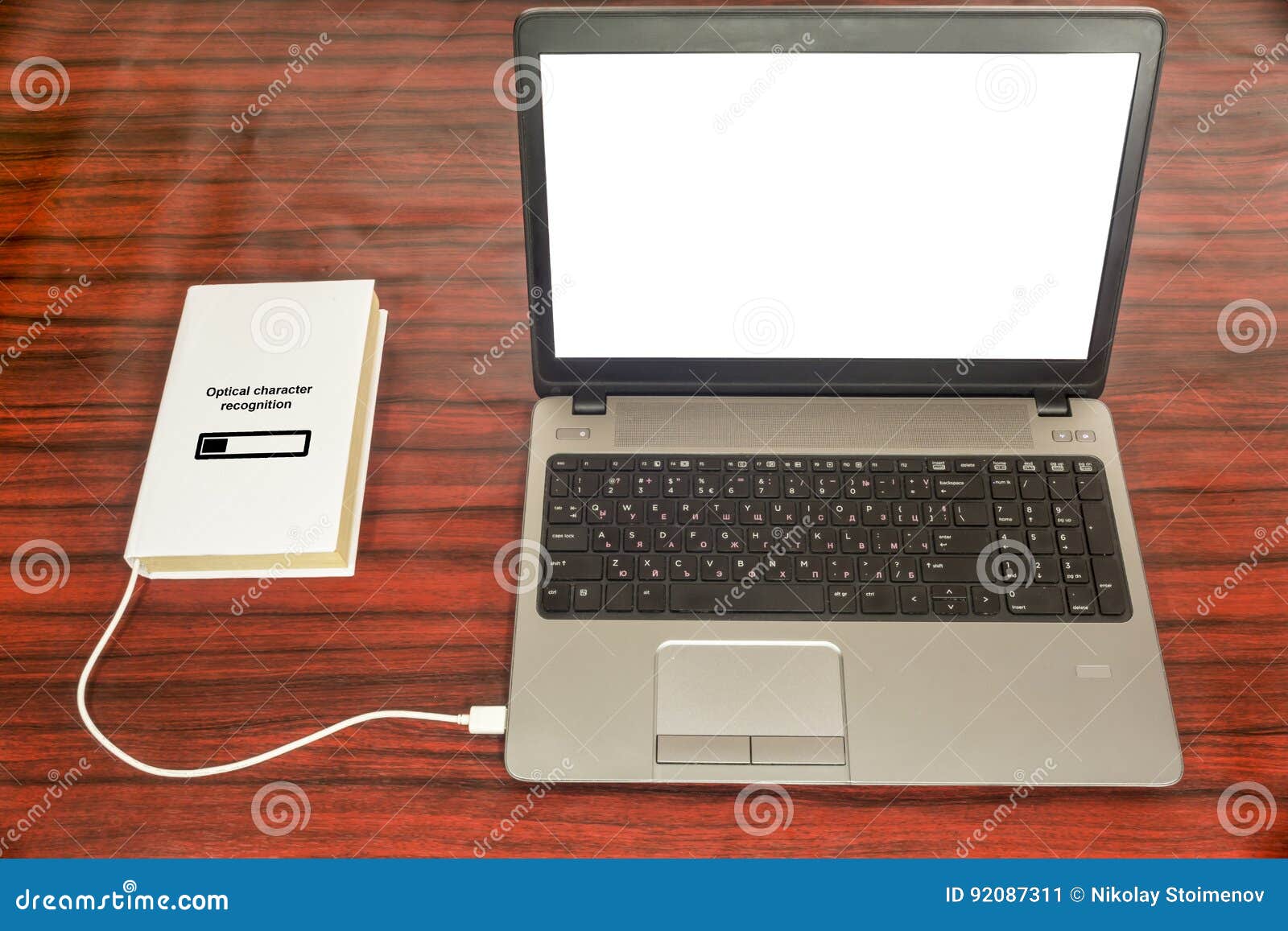 Optical Character Recognition Concept. Book and Laptop Stock Image ...
