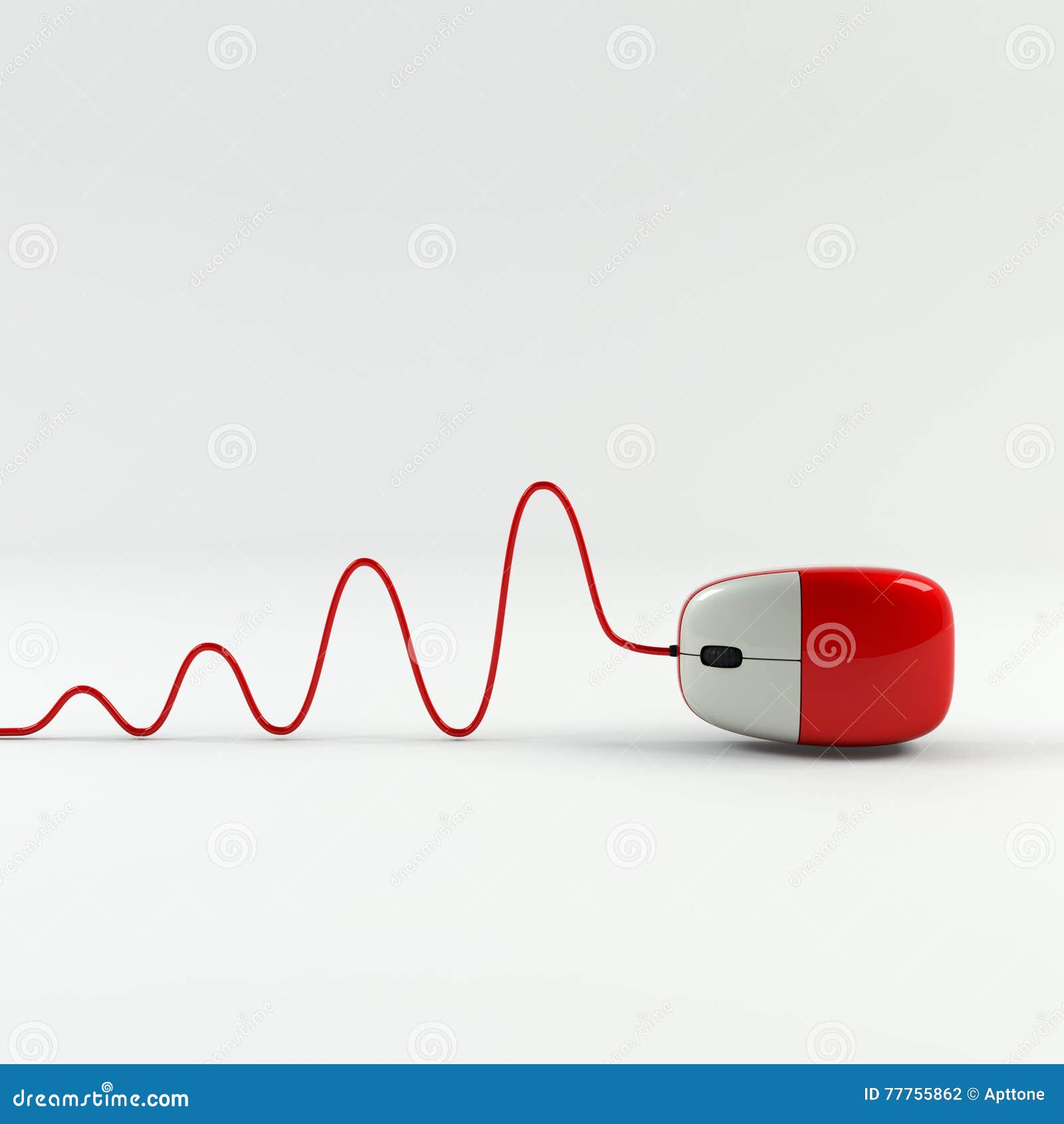 Optical Computer Mouse and Cable in Form of Wave on a White Background ...