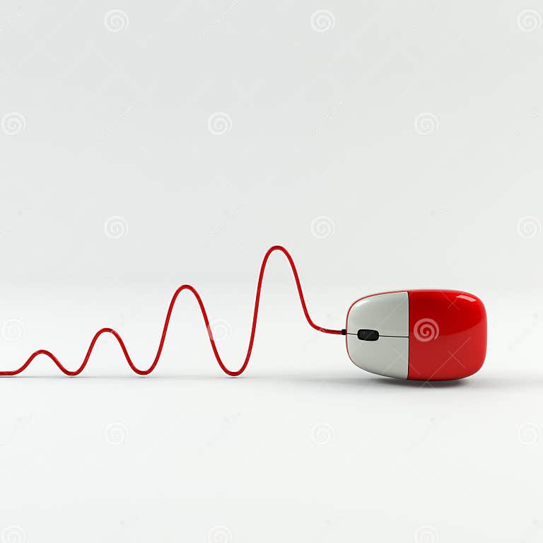 Optical Computer Mouse and Cable in Form of Wave on a White Background ...
