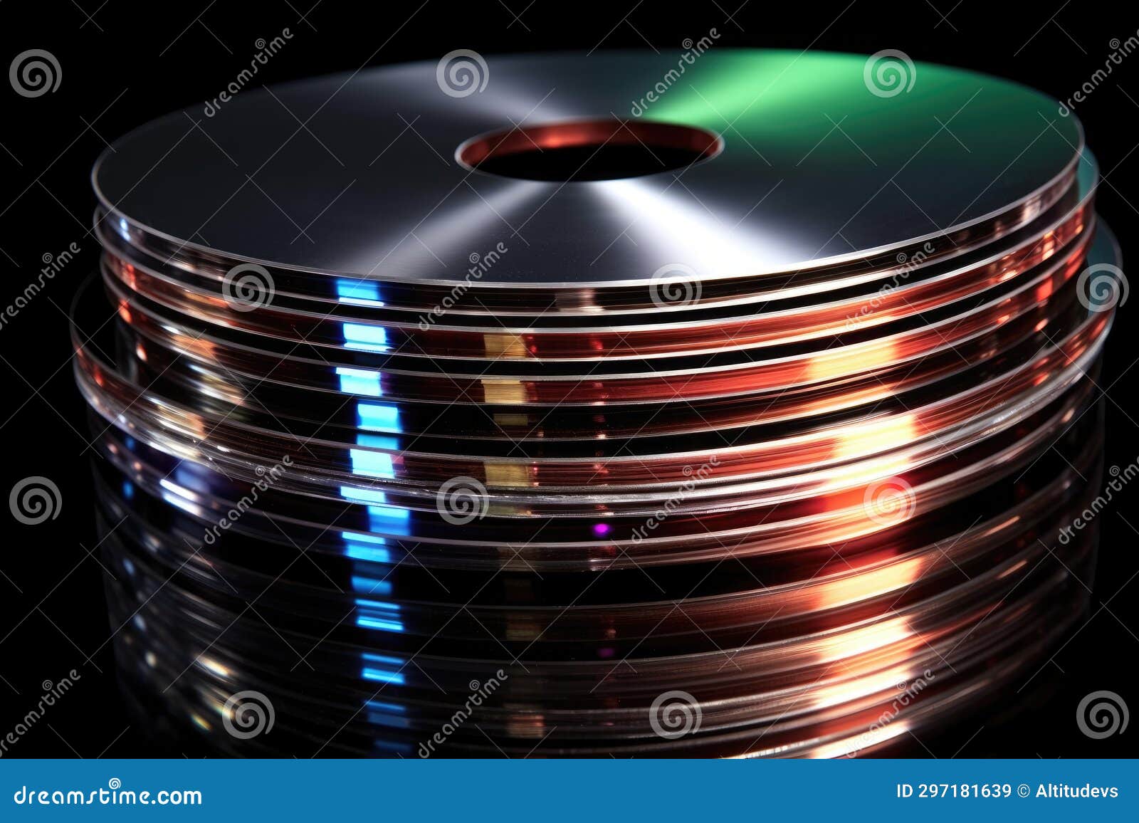 Optical Discs Stacked on a Shiny Black Surface Stock Illustration ...