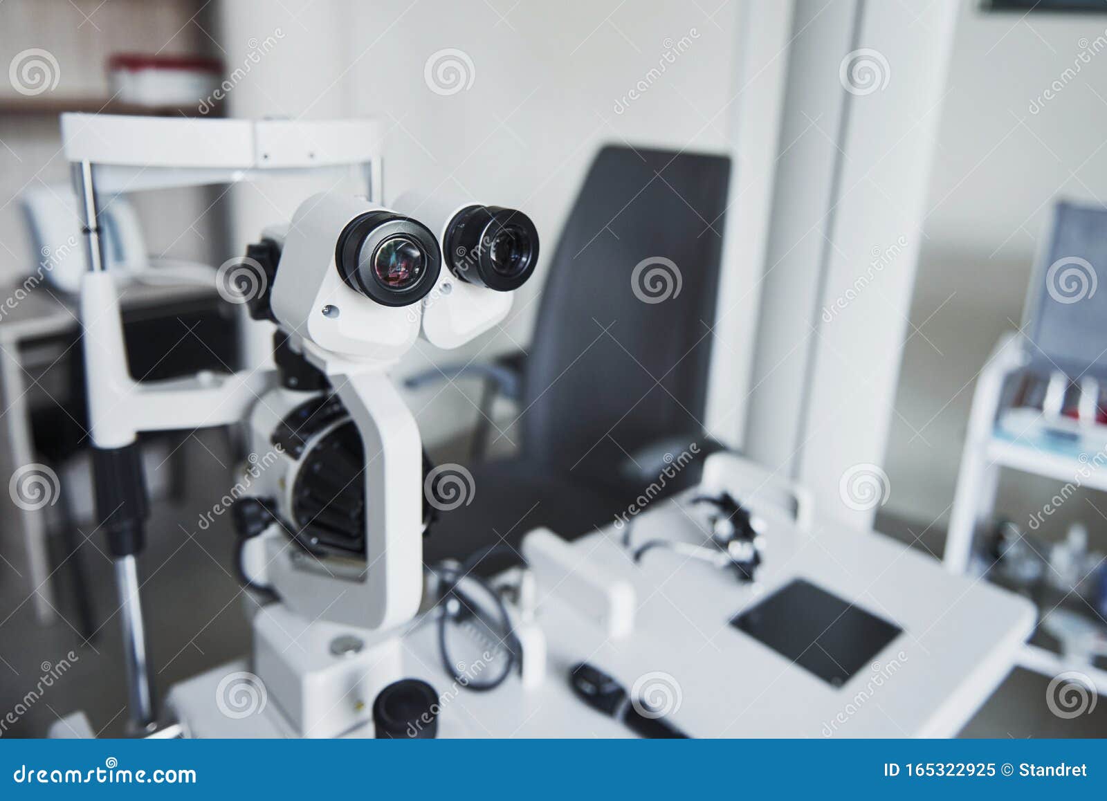 Optical Equipment in the Doctor Office. Camera Focused on the Lenses ...