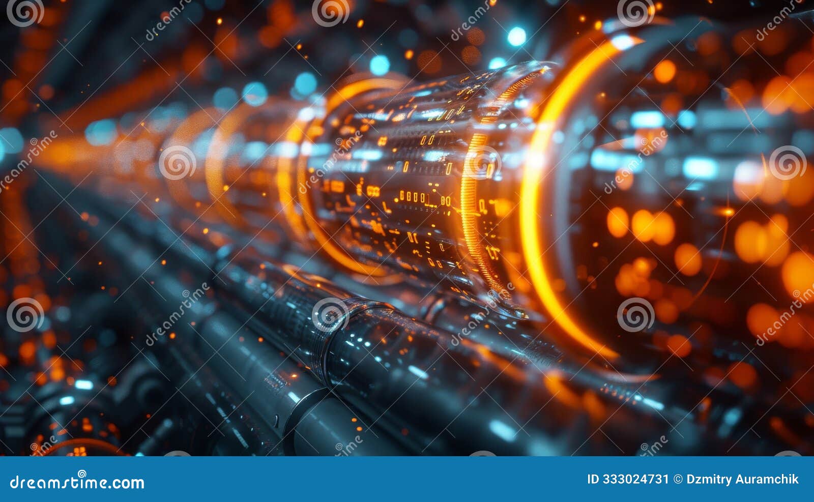 Optical Fiber Cable with Binary Cods. Illustration in 3D Stock Image ...