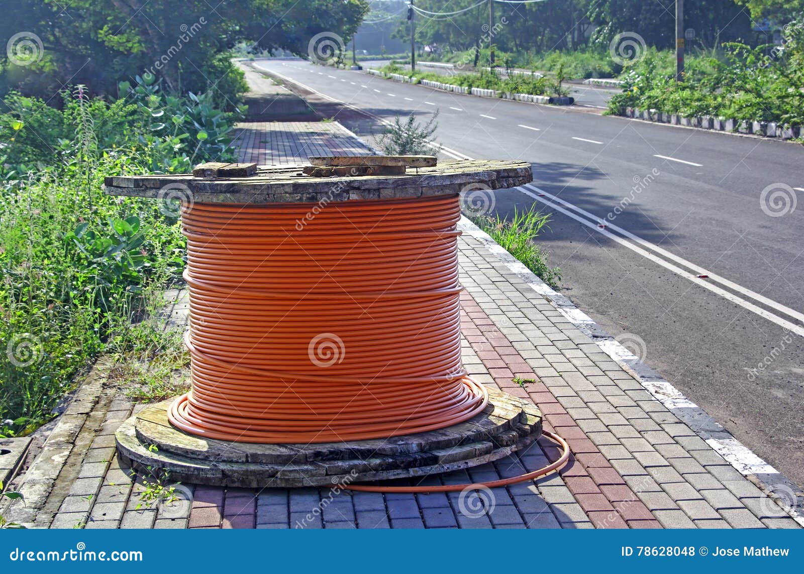 Optical Fiber Cable Drum stock photo. Image of roll, footpath - 78628048