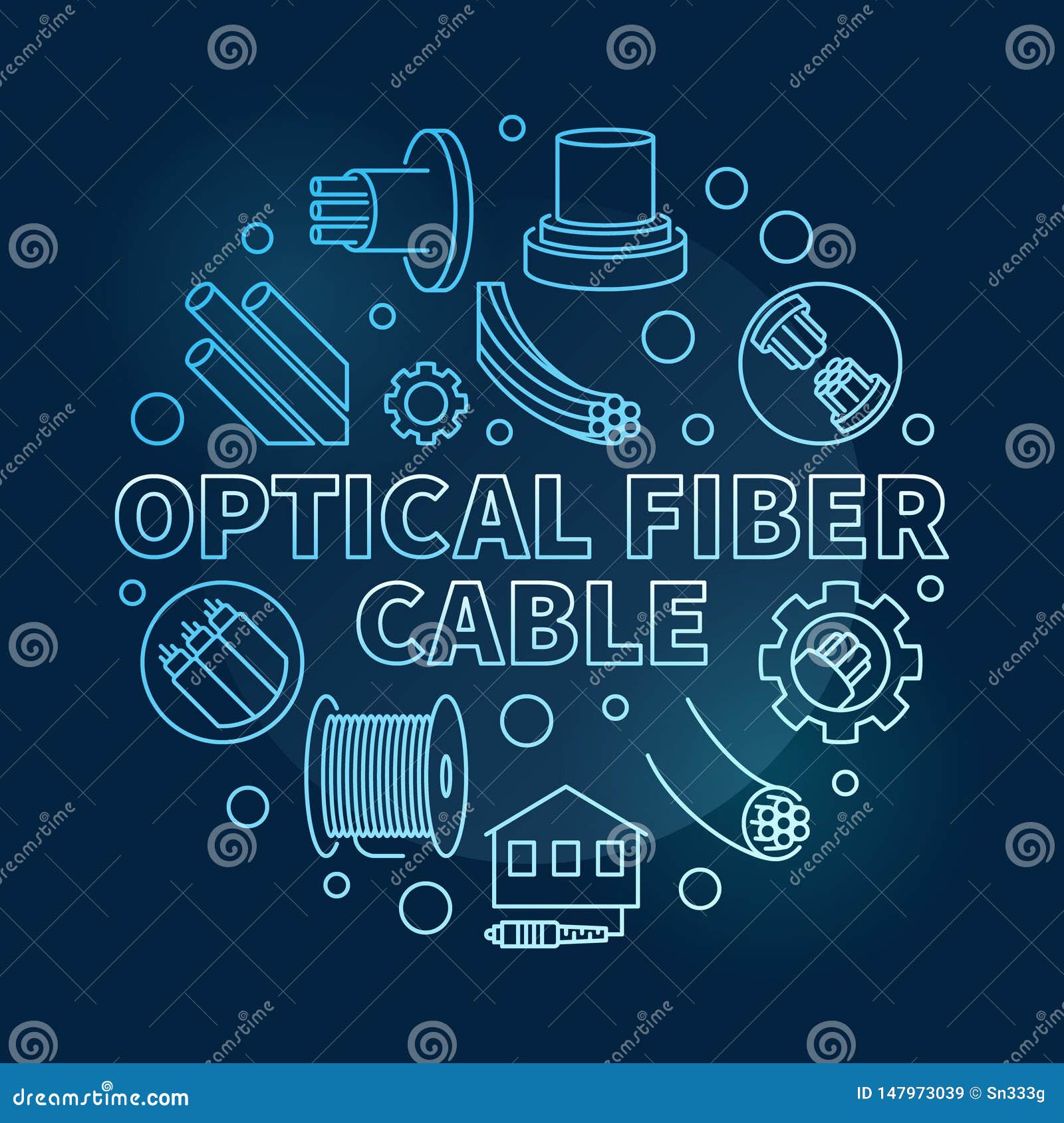 Optical Fiber Cable Round Blue Vector Linear Illustration Stock Vector ...