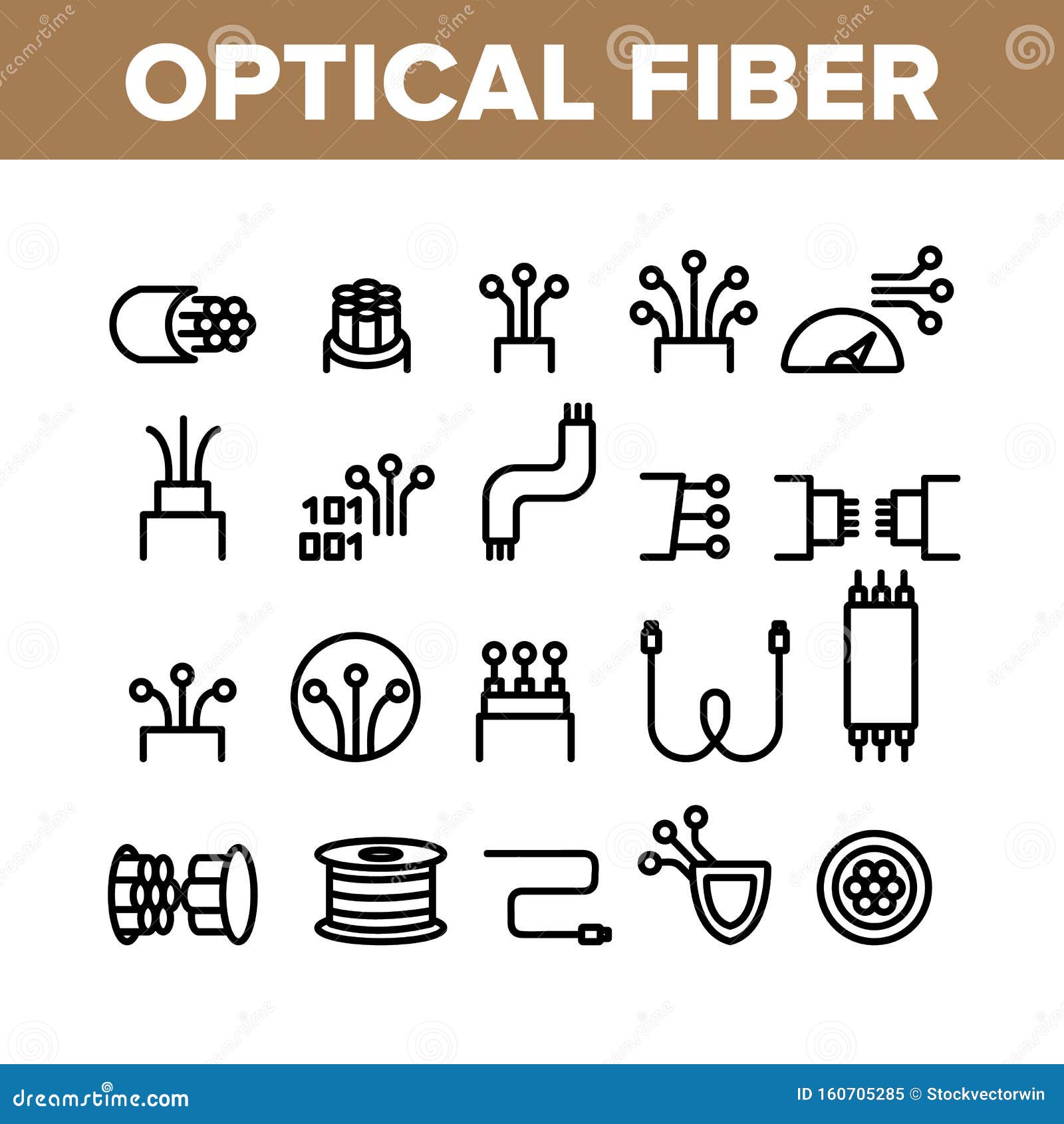 Optical Fiber Collection Elements Icons Set Vector Stock Vector ...