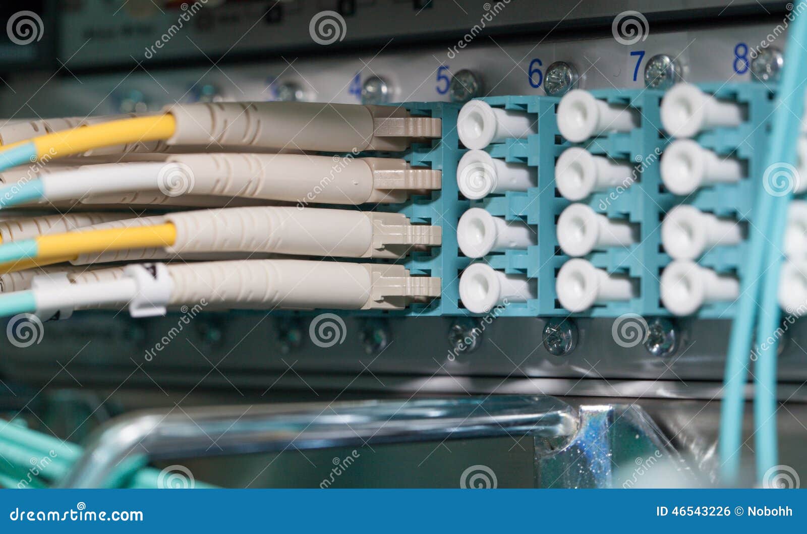 Optical Fiber Connection on the Cloud Network Patch Panel Stock Photo ...