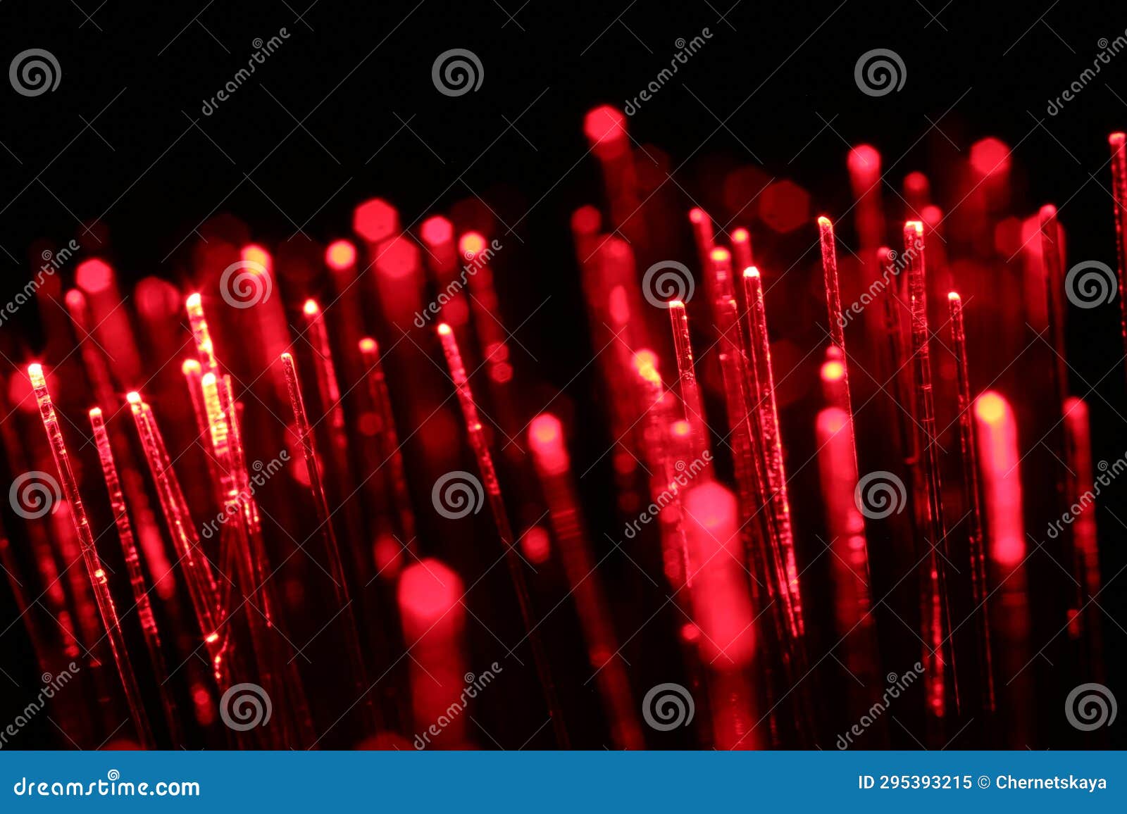Optical Fiber Strands Transmitting Red Light on Black Background, Macro ...