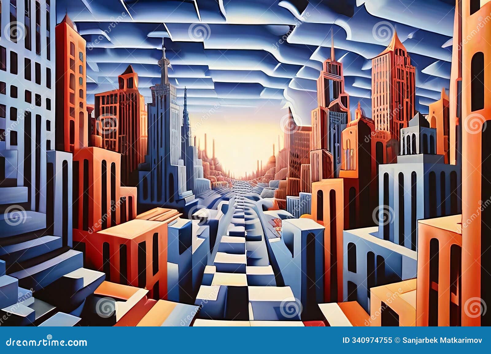 Optical Illusion Cityscape Create a Sense of Disorientation and Stock ...