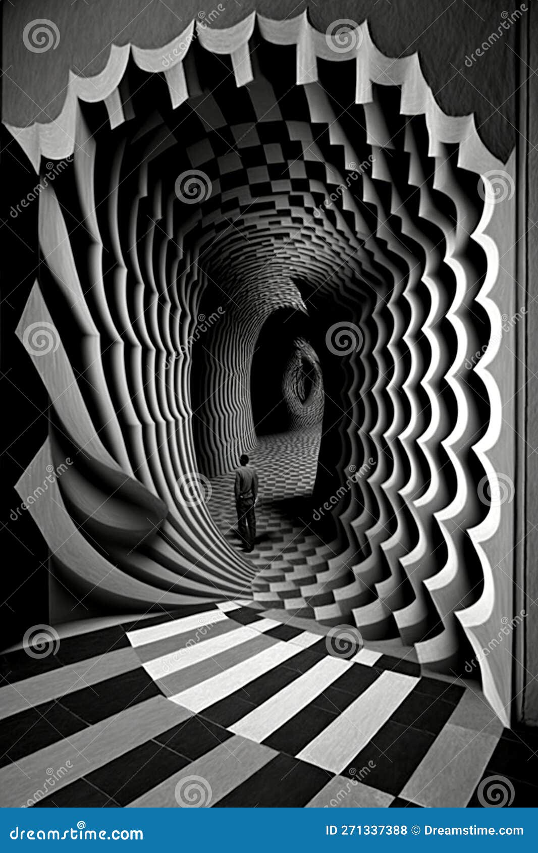 Optical Illusion. Man Stuck in Black and White Corridor, Tunnel Stock ... Optical Illusion. Man Stuck in Black and White Corridor, Tunnel Stock ...