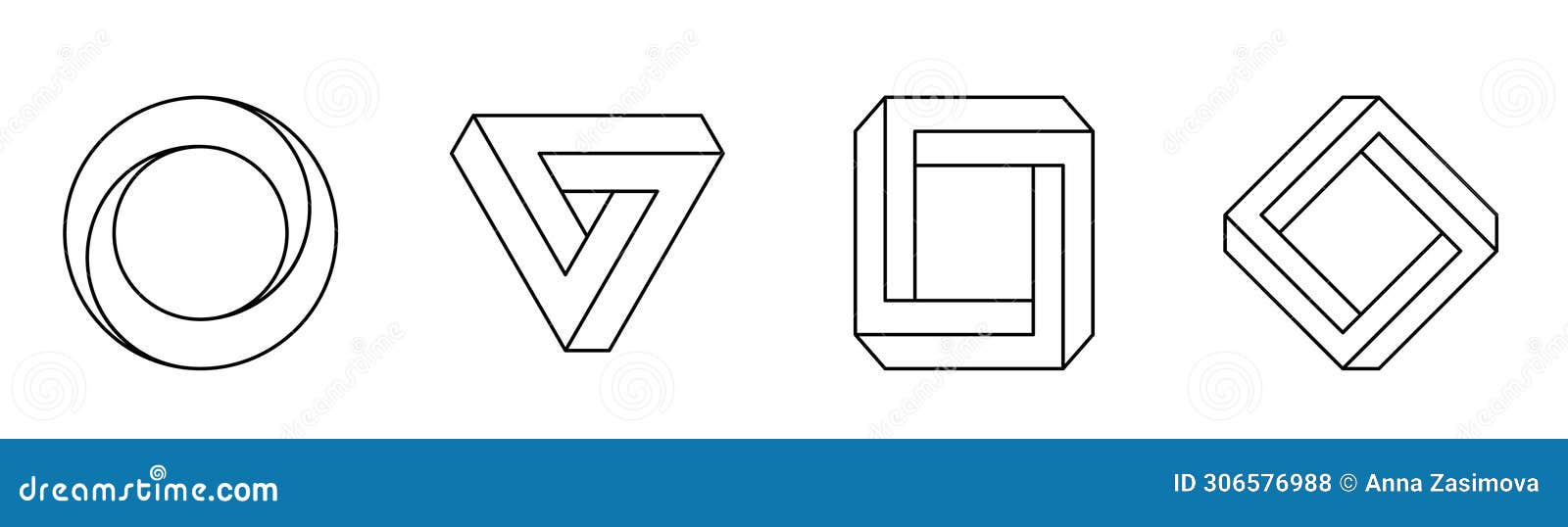 Optical Illusion Shapes Isolated on White Background. Impossible Shapes ...