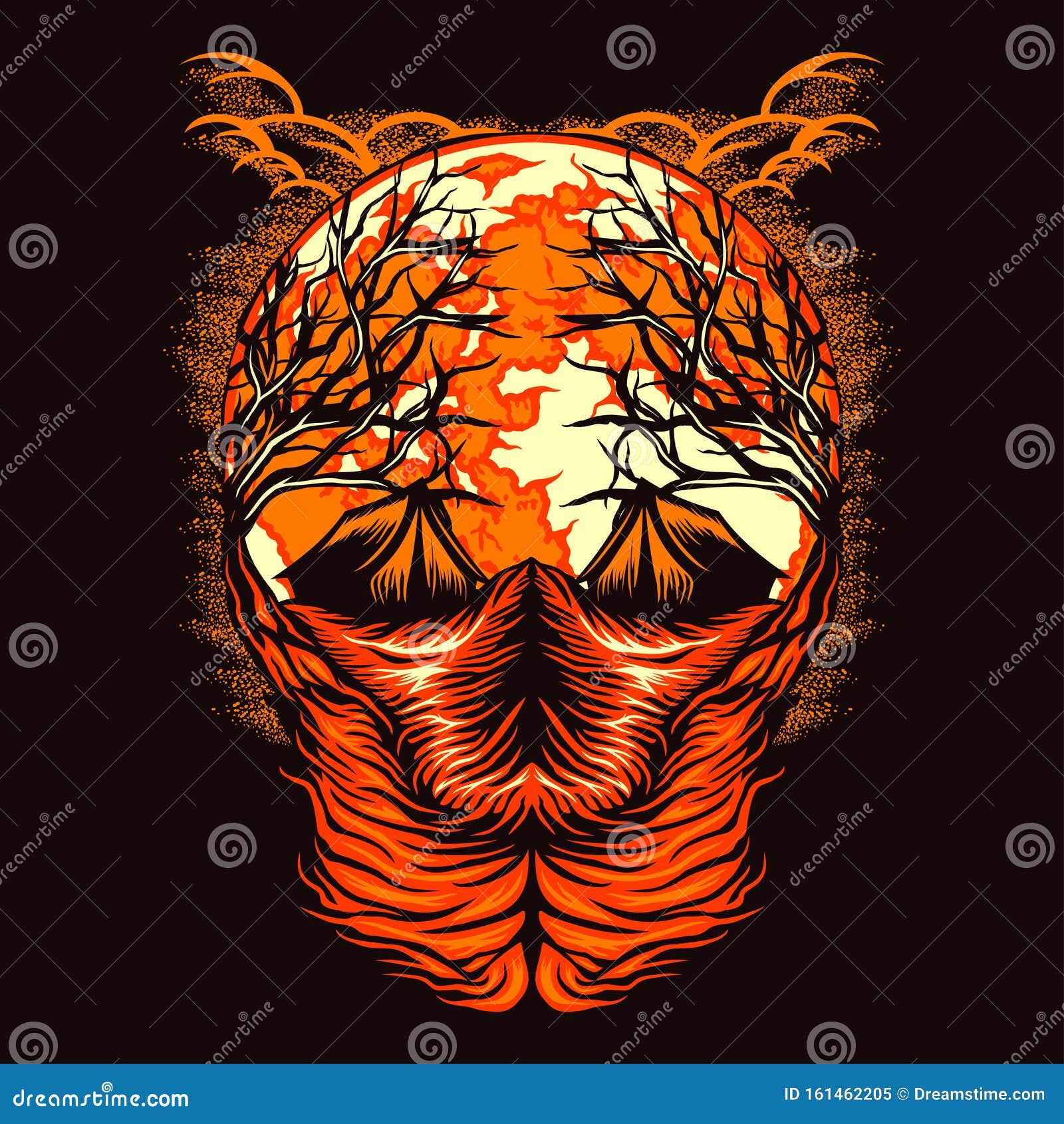 Skull Forest Optical Illusion Stock Illustration - Illustration of mist ...