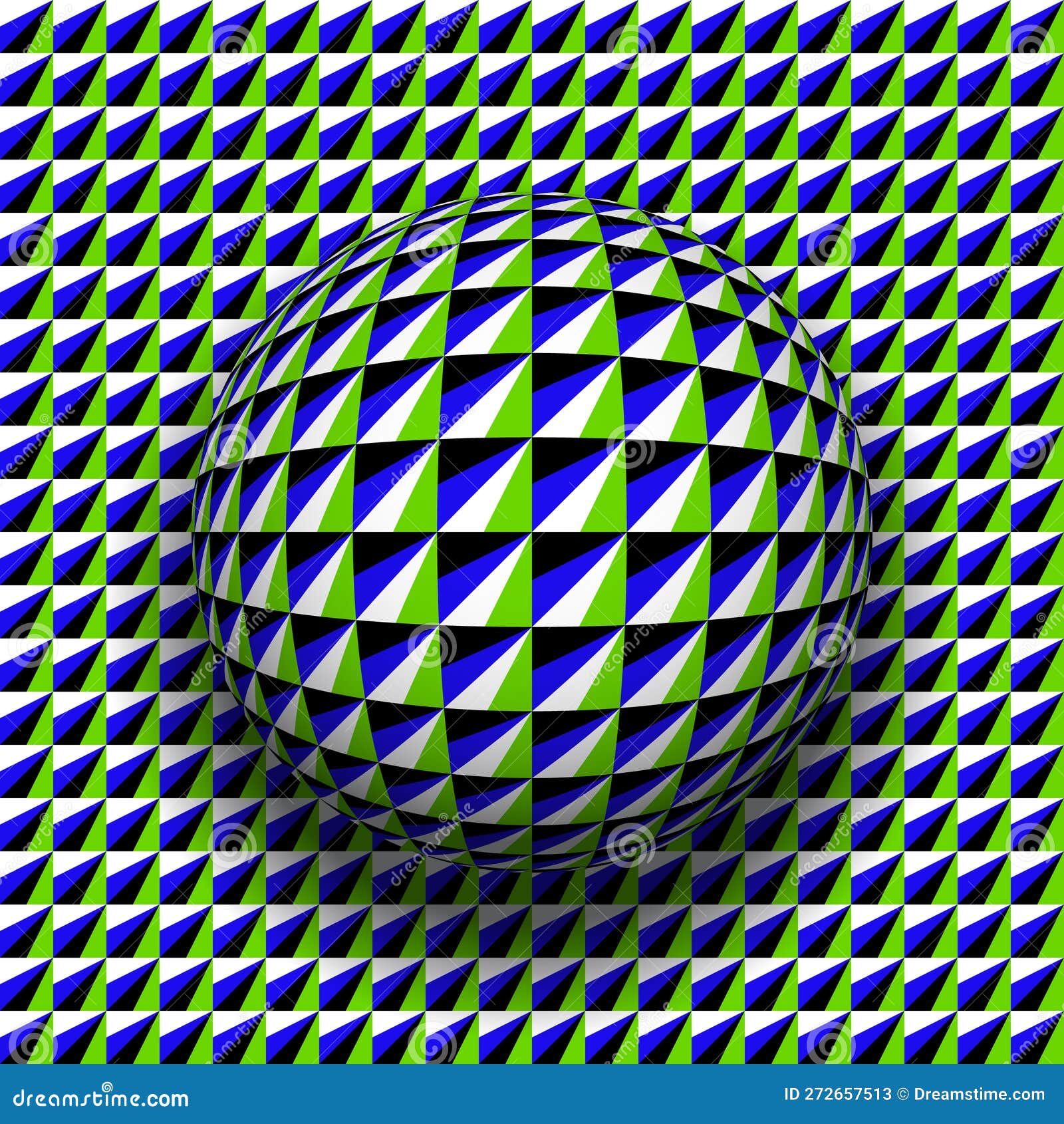 Optical Illusion of Sliding Sphere with Colored Checkered Pattern on Same Patterned Background ...