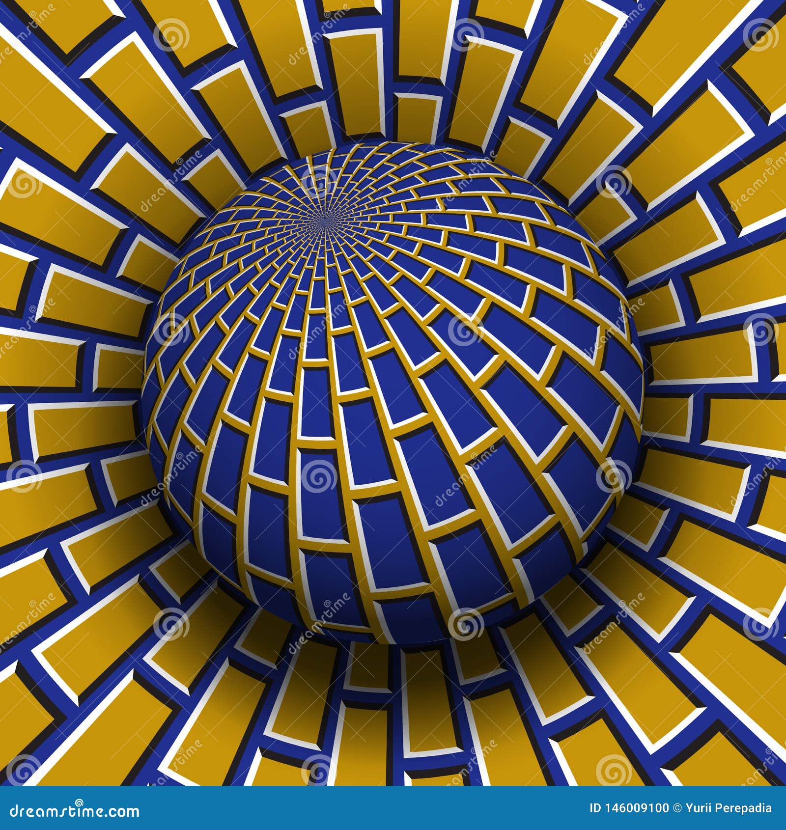 Optical Illusion Vector Illustration. Blue Yellow Brickwork Patterned ...