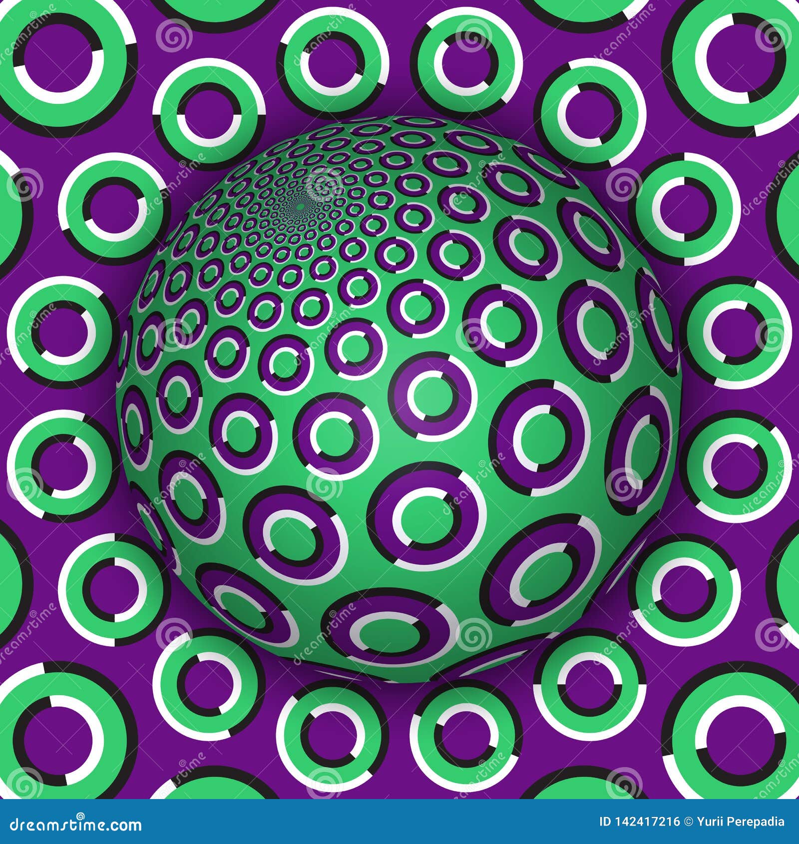 Optical Illusion Vector Illustration. Green Purple Rings Patterned ...