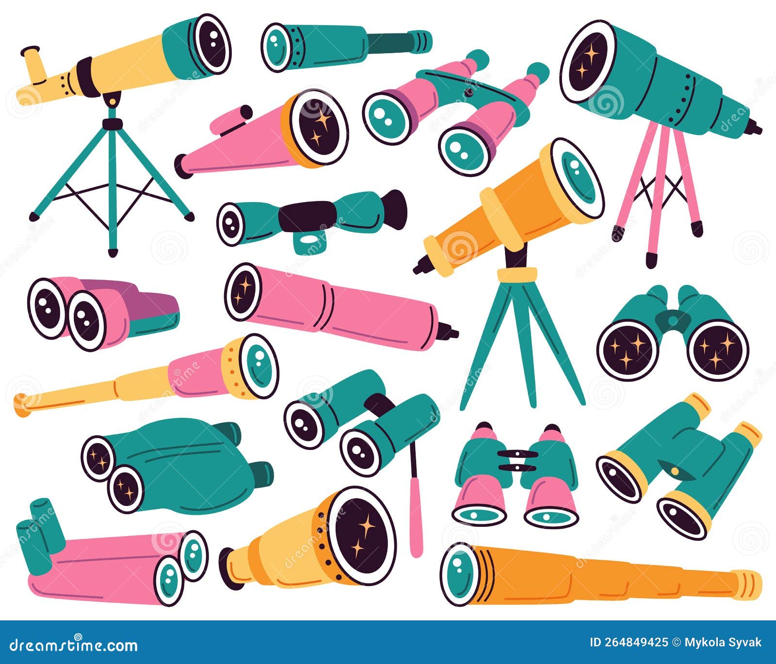 Optical Instruments Flat Icons Set. Different Devices for Education ...
