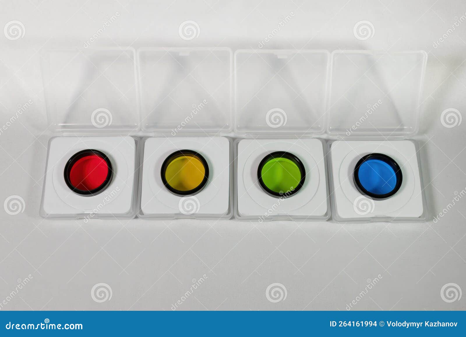 Optical Light Filters in Boxes on a White Background Stock Photo ...