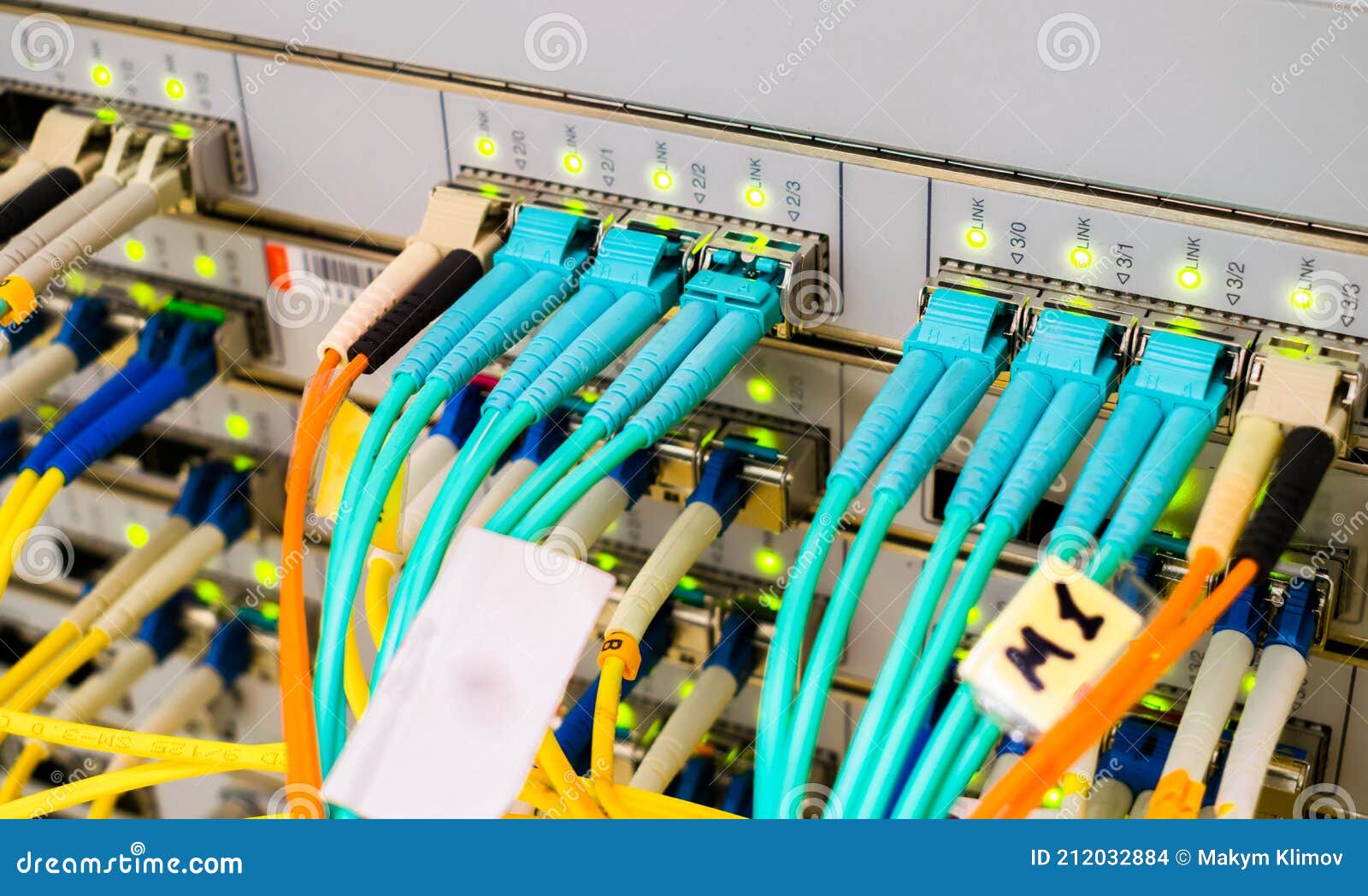 Optical Links of High-speed Internet Connection. Front Panel of the ...