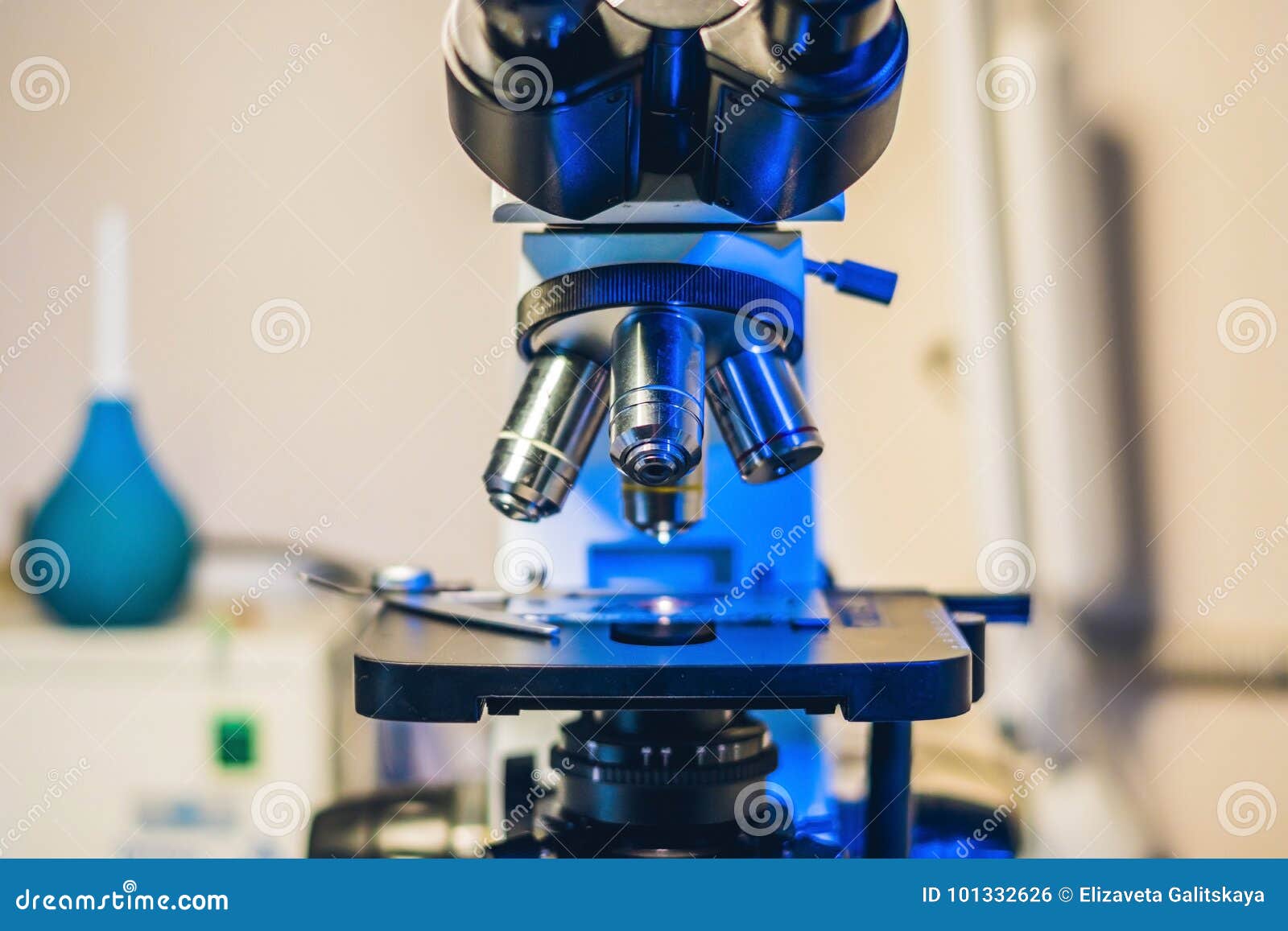 Optical Microscope with Four Different Objective Lenses Stock Photo ...