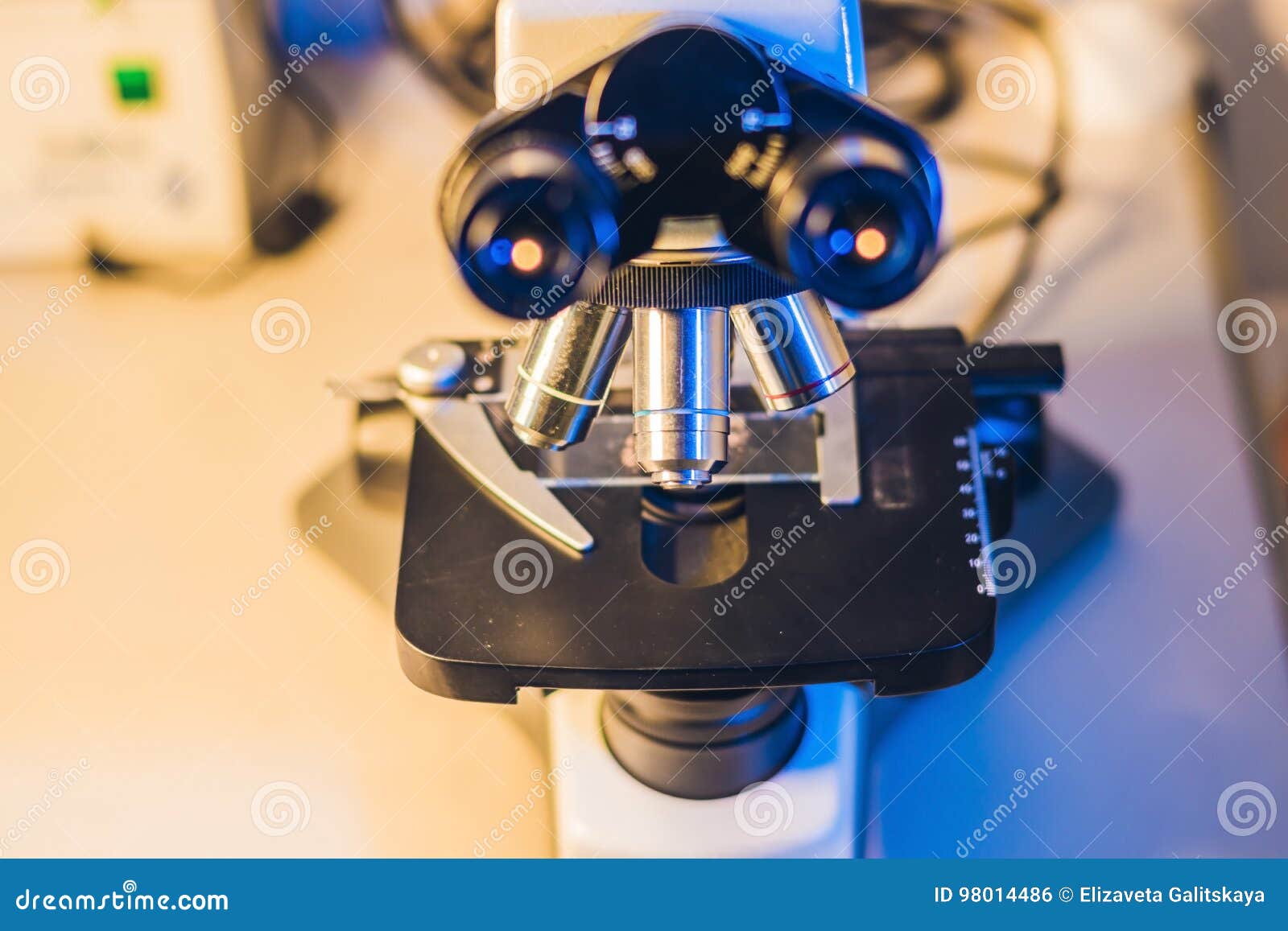 Optical Microscope with Four Different Objective Lenses Stock Photo ...