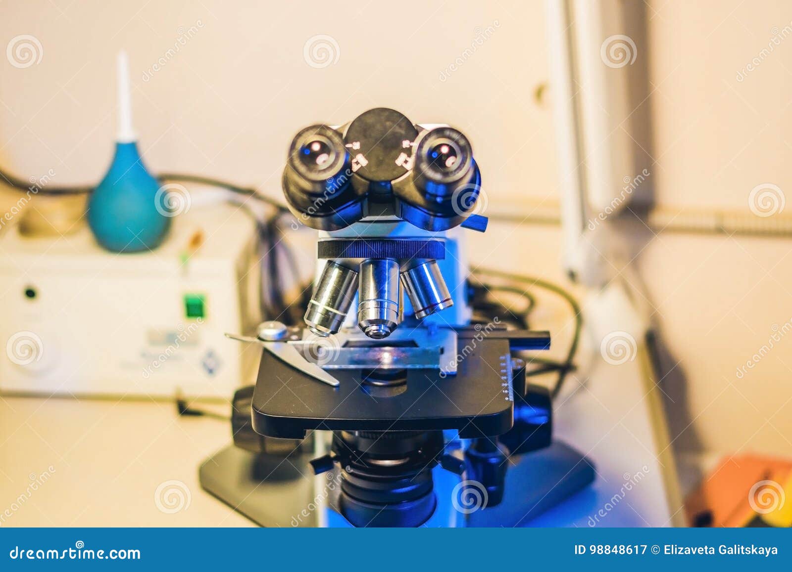 Optical Microscope with Four Different Objective Lenses Stock Image ...
