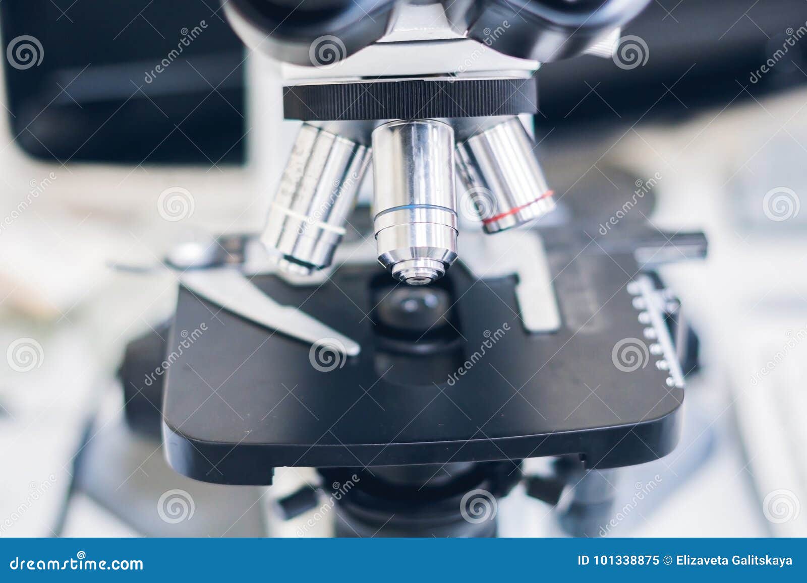 Optical Microscope with Four Different Objective Lenses Stock Image ...