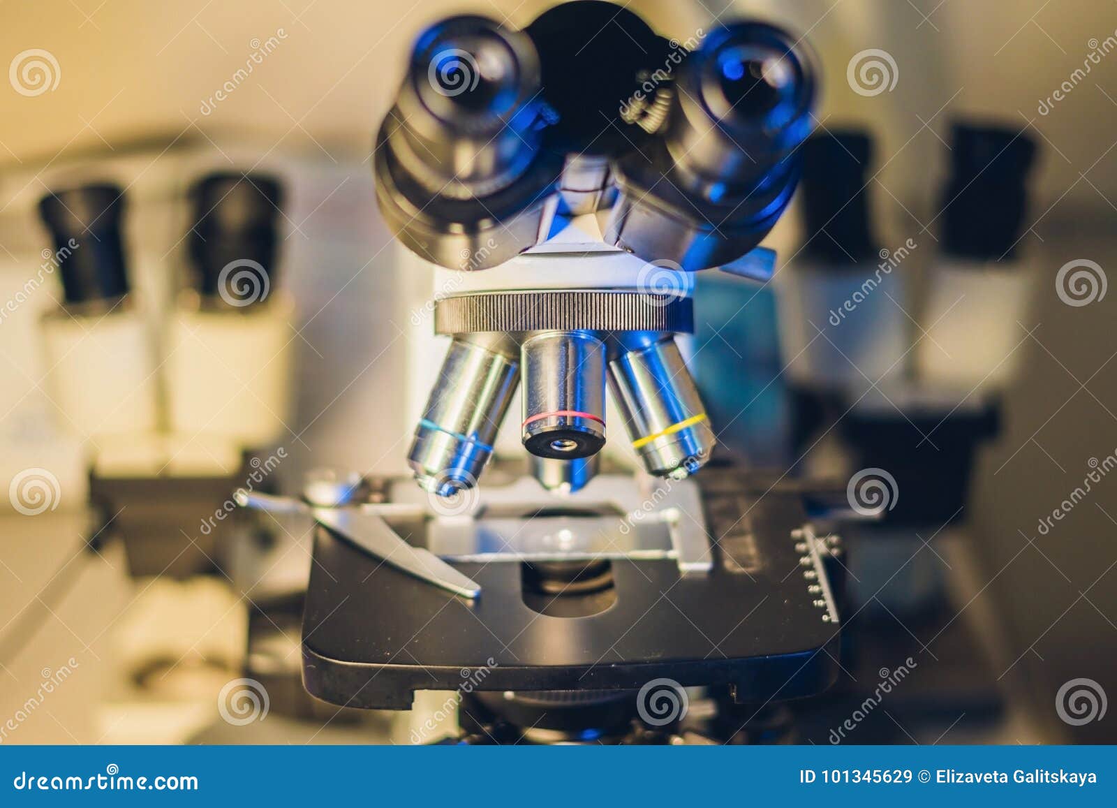 Optical Microscope with Four Different Objective Lenses Stock Image ...