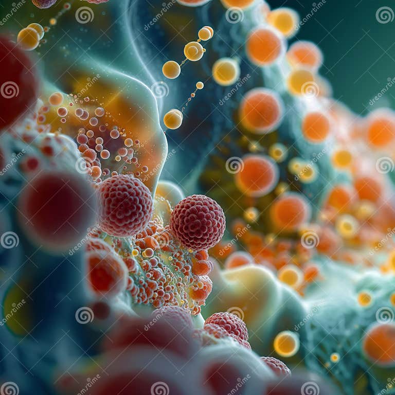 Optical Microscope Photograph Capturing Vibrant And Detailed Microbial Structures Stock Image