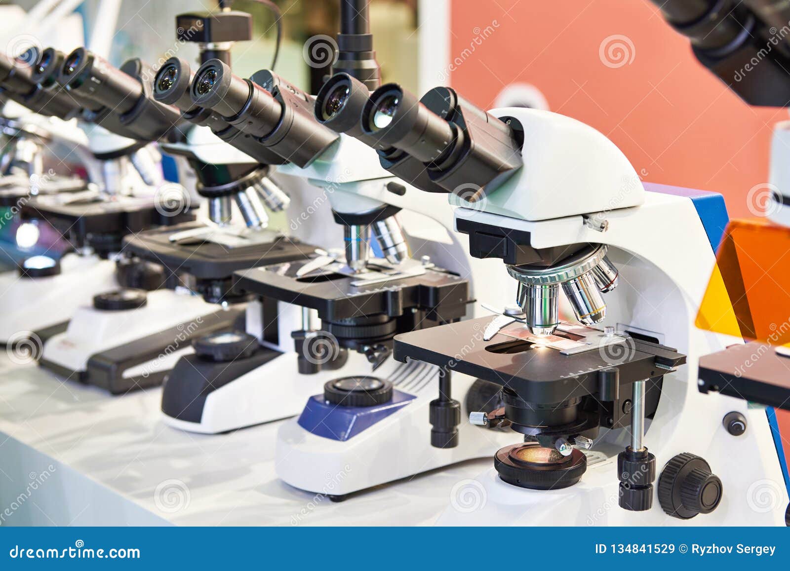 Optical Microscopes in Store Stock Image - Image of scientific, sale ...