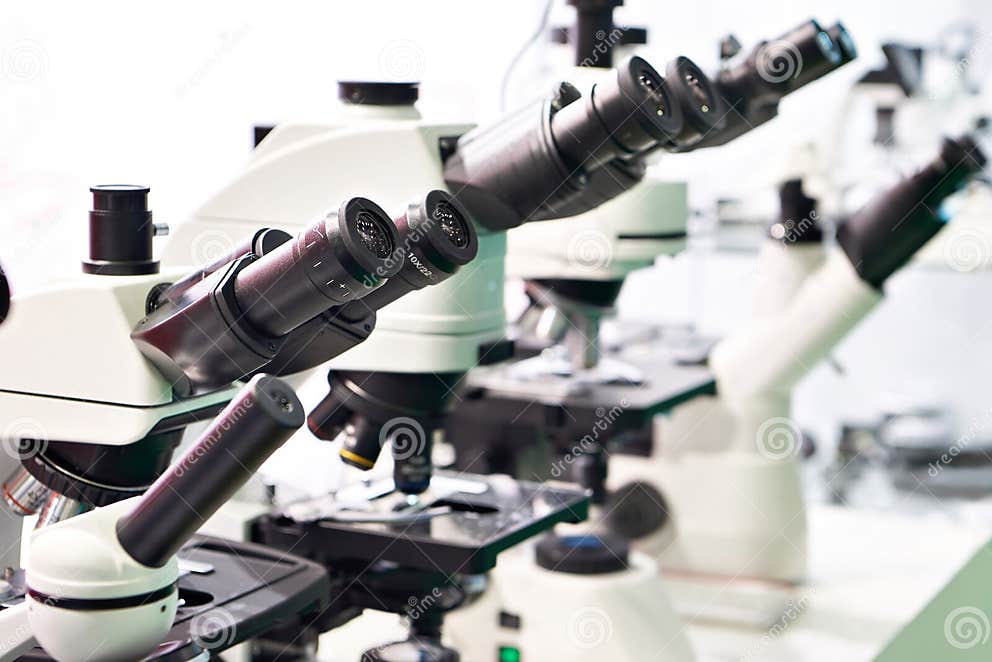 Optical Microscopes in Store Stock Photo - Image of school, optical ...