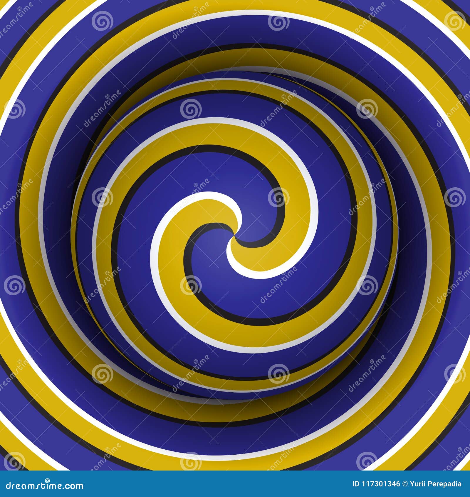 Optical Motion Illusion Background. Sphere With A Blue Yellow Spiral ...