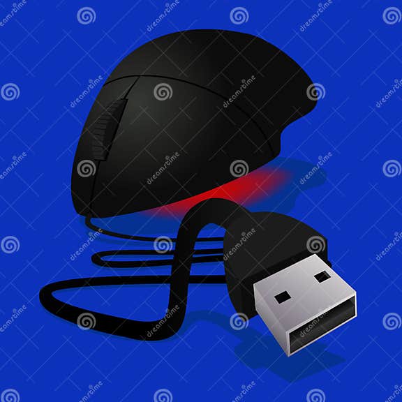 Optical Mouse USB Black with Red Light Stock Vector - Illustration of ...