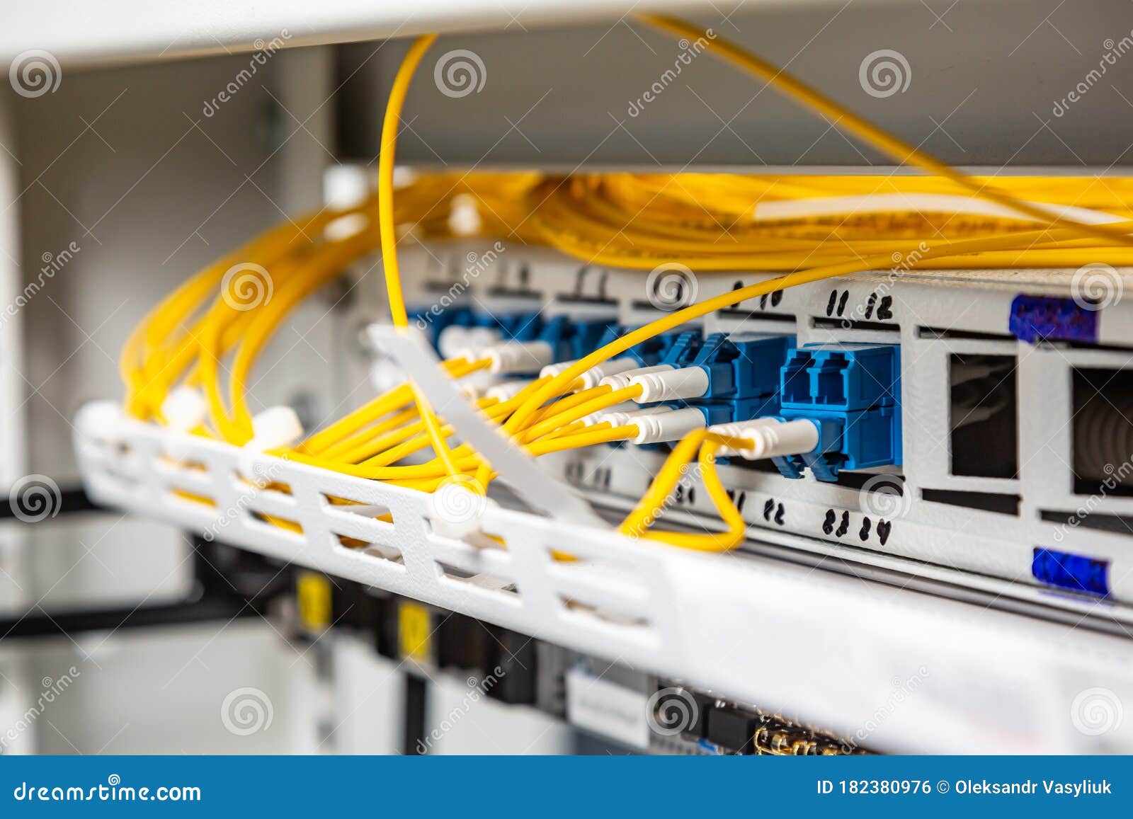 Optical Patch Cords in Patch Panel. Wiring. Patch Panel. the Wires are ...