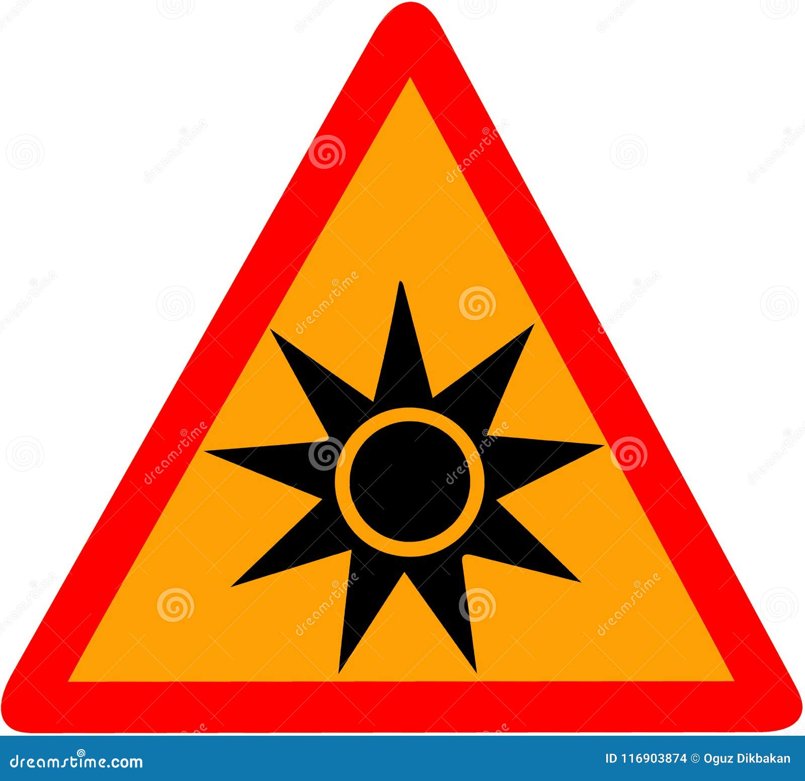 Optical Radiation Warning Red Triangular Caution Road Sign Isolated on ...
