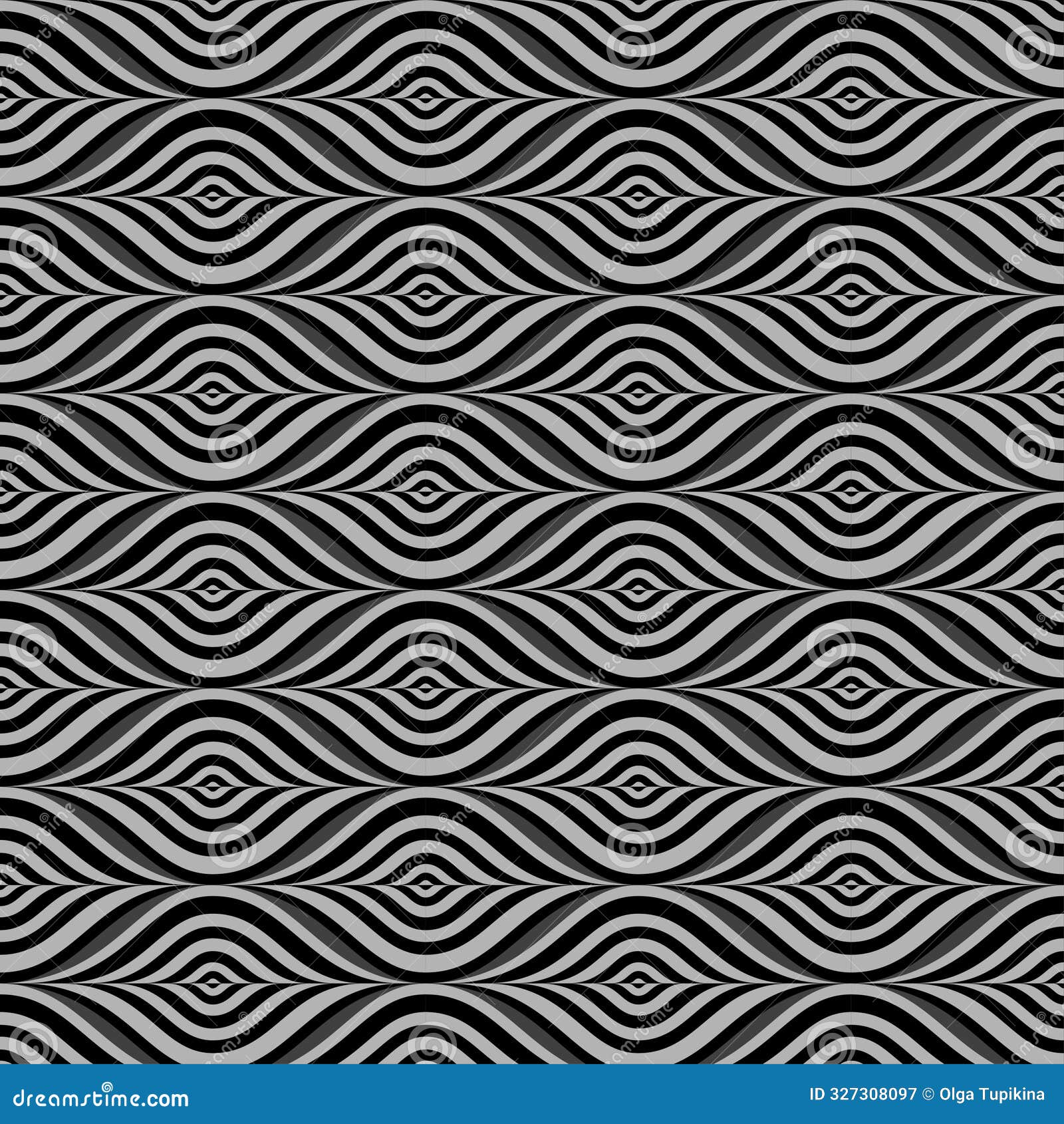 Optical Seamless Pattern with Black Gray Waves. Abstract Liquid Swirl ...