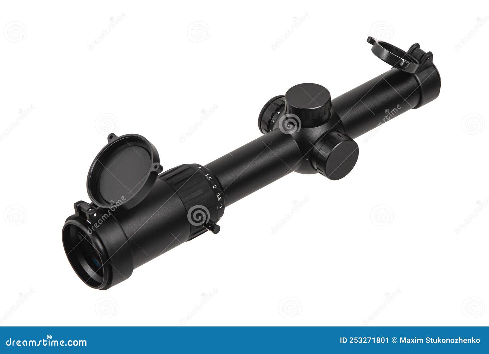 Optical Sight for a Sniper Rifle. Modern Sniper Scope on a White Back ...