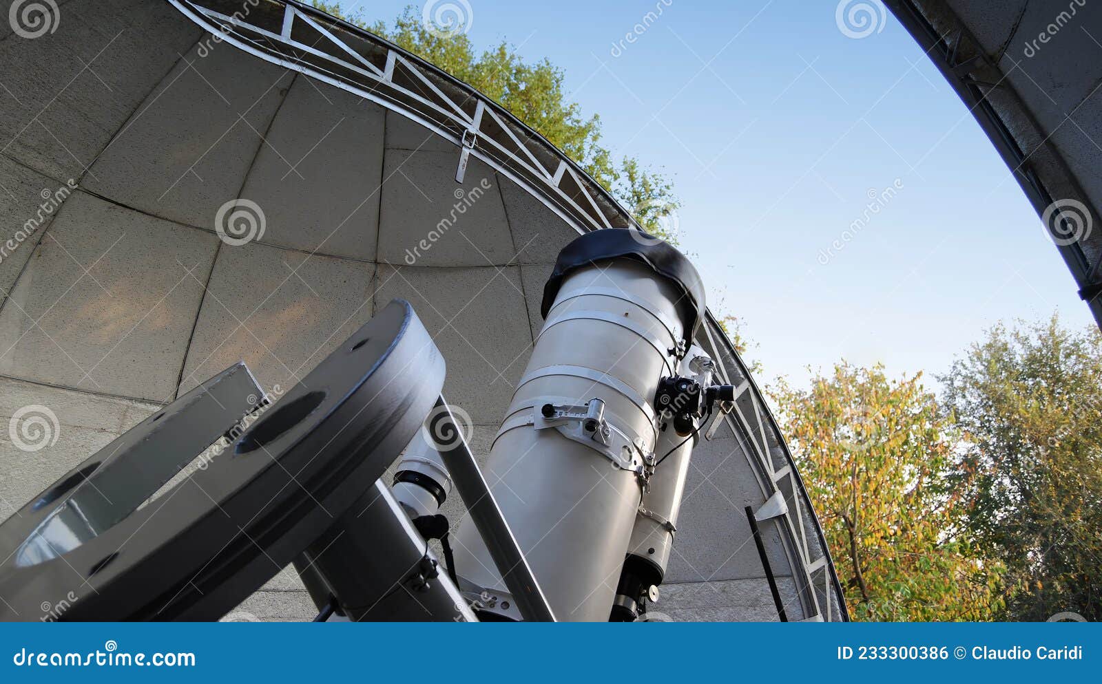 Optical Telescope Inside a Dome of an Astronomic Observatory. Watching ...