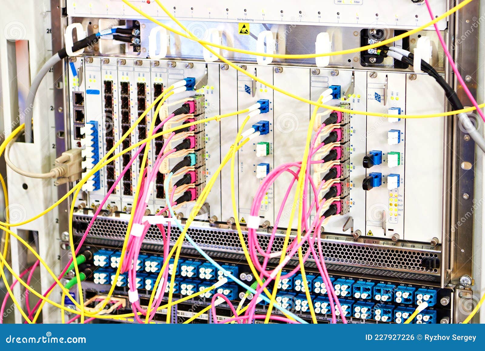 Optical Transport Systems. Fiber Optic Cables on Switch Stock Photo ...