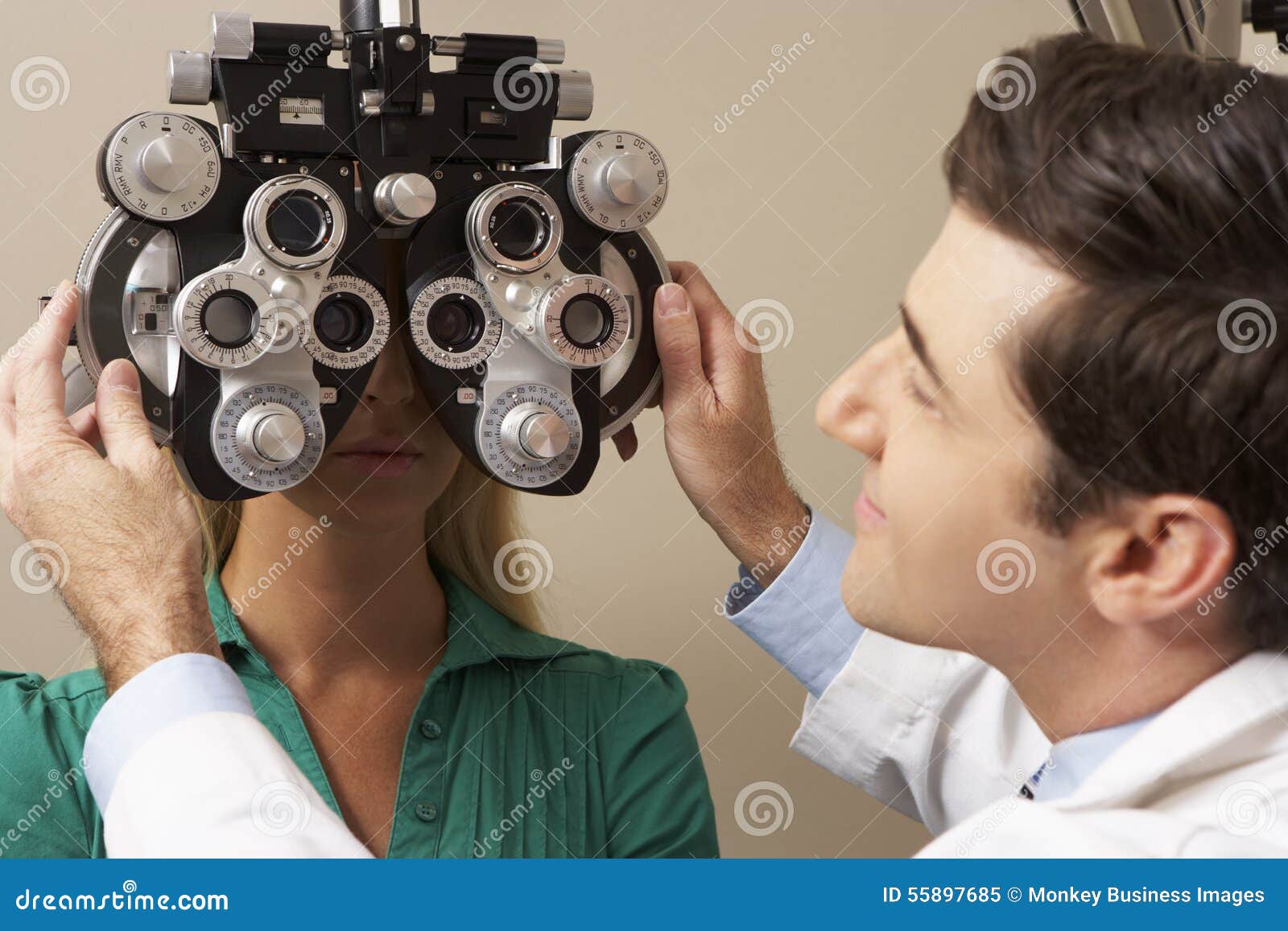 Optician in Surgery Giving Woman Eye Test Stock Image - Image of lens ...