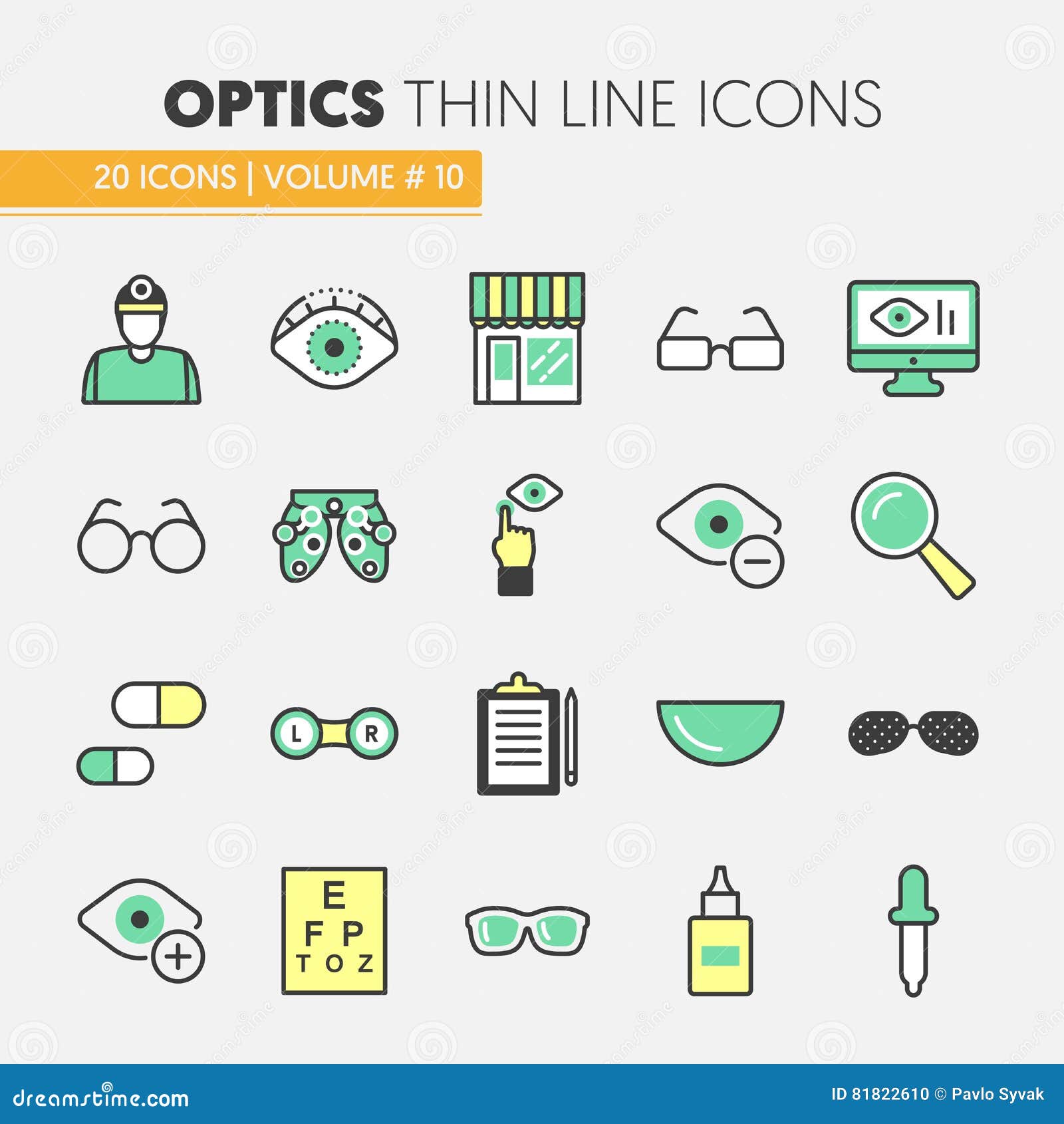 Optician Thin Line Icons Set with Optometry Technology and Eyeglasses ...