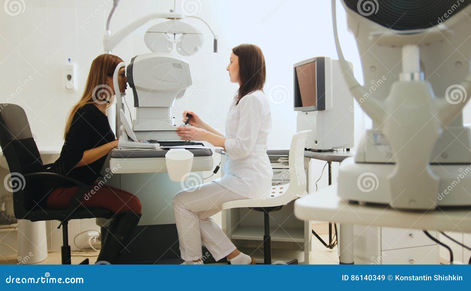 Optician with Tonometer and Patient at Eye Clinic, Diagnostic Stock ...