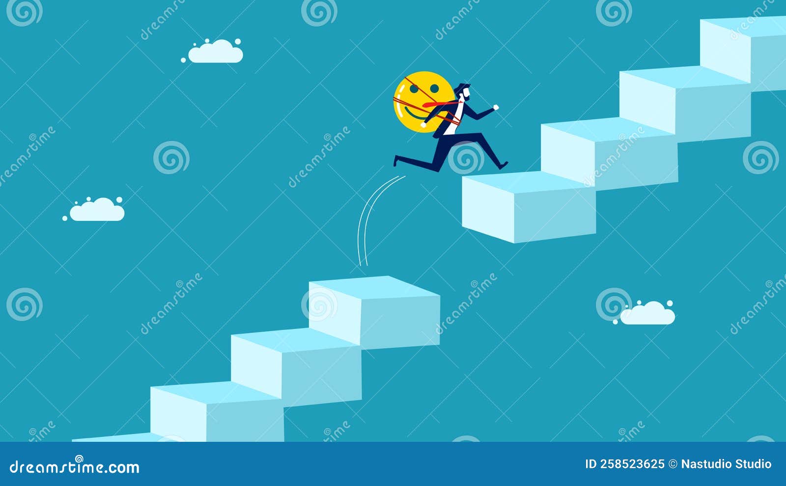 Optimism Eliminates Risks and Obstacles. Good Humored Businessman Jumps ...