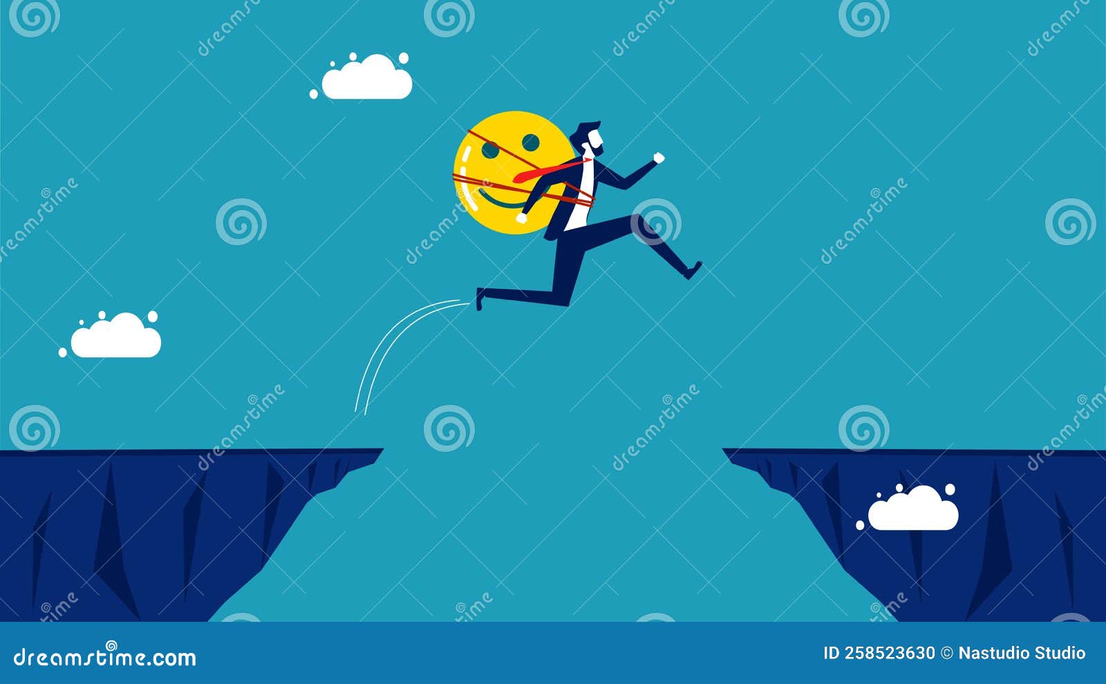 Optimism Eliminates Risks and Obstacles. Good Humored Businessman Jumps ...