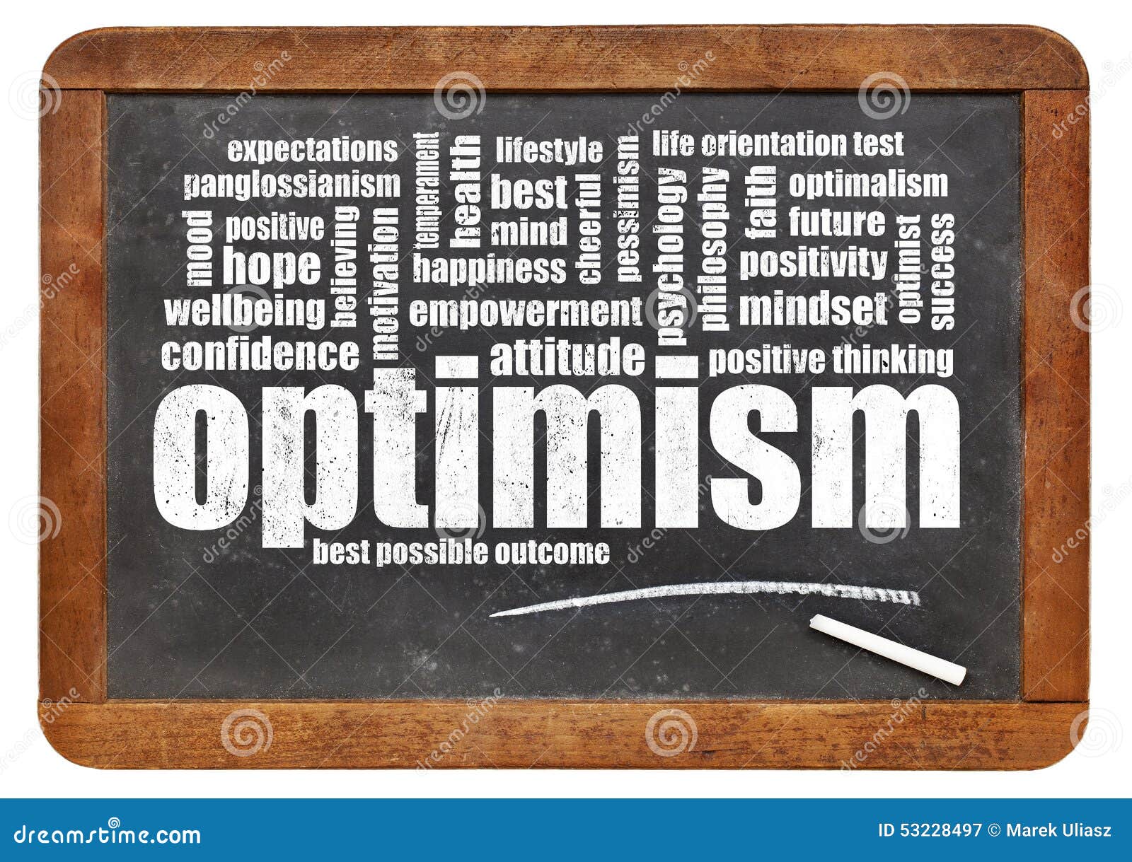 Optimism Word Cloud on Blackboard Stock Image - Image of wellbeing ...