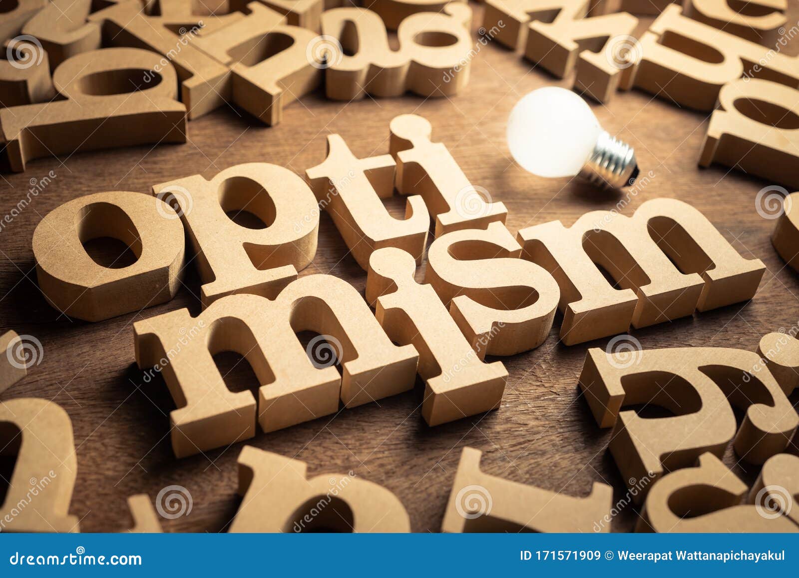 OPTIMISM Word stock image. Image of good, business, brown - 171571909