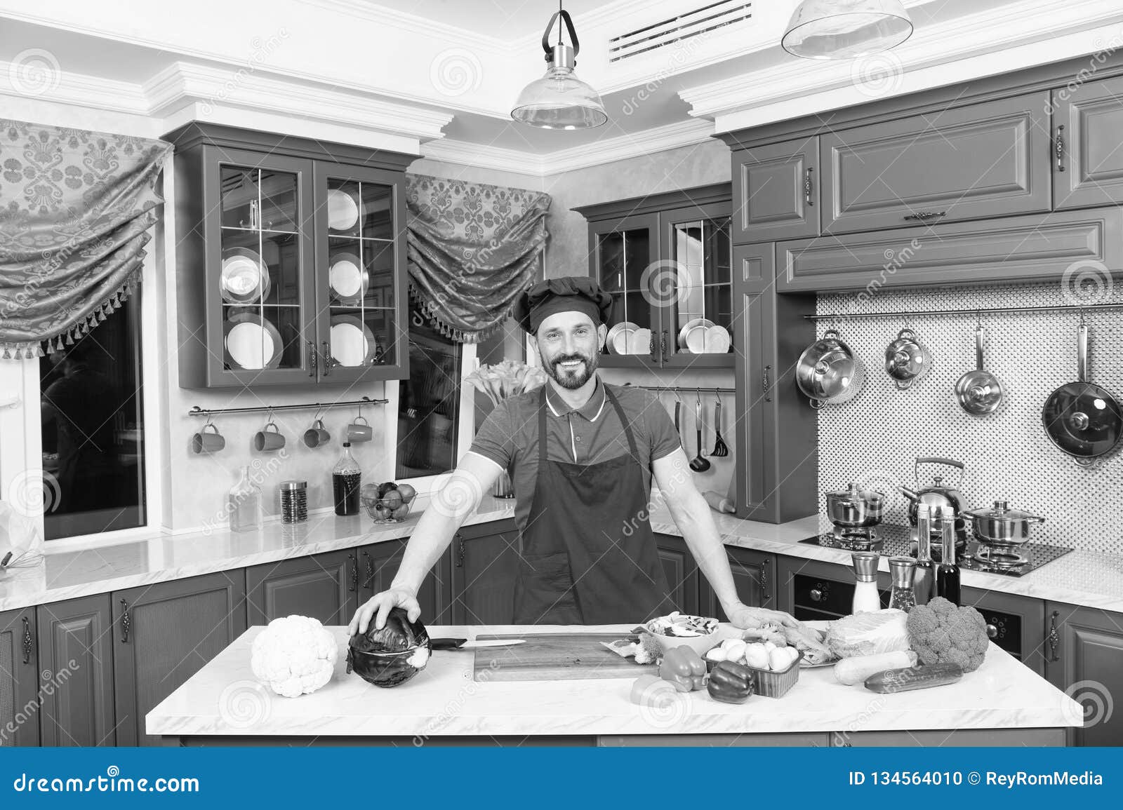 Delighted Chef Cooking Dinner at Home Kitchen Stock Photo - Image of ...