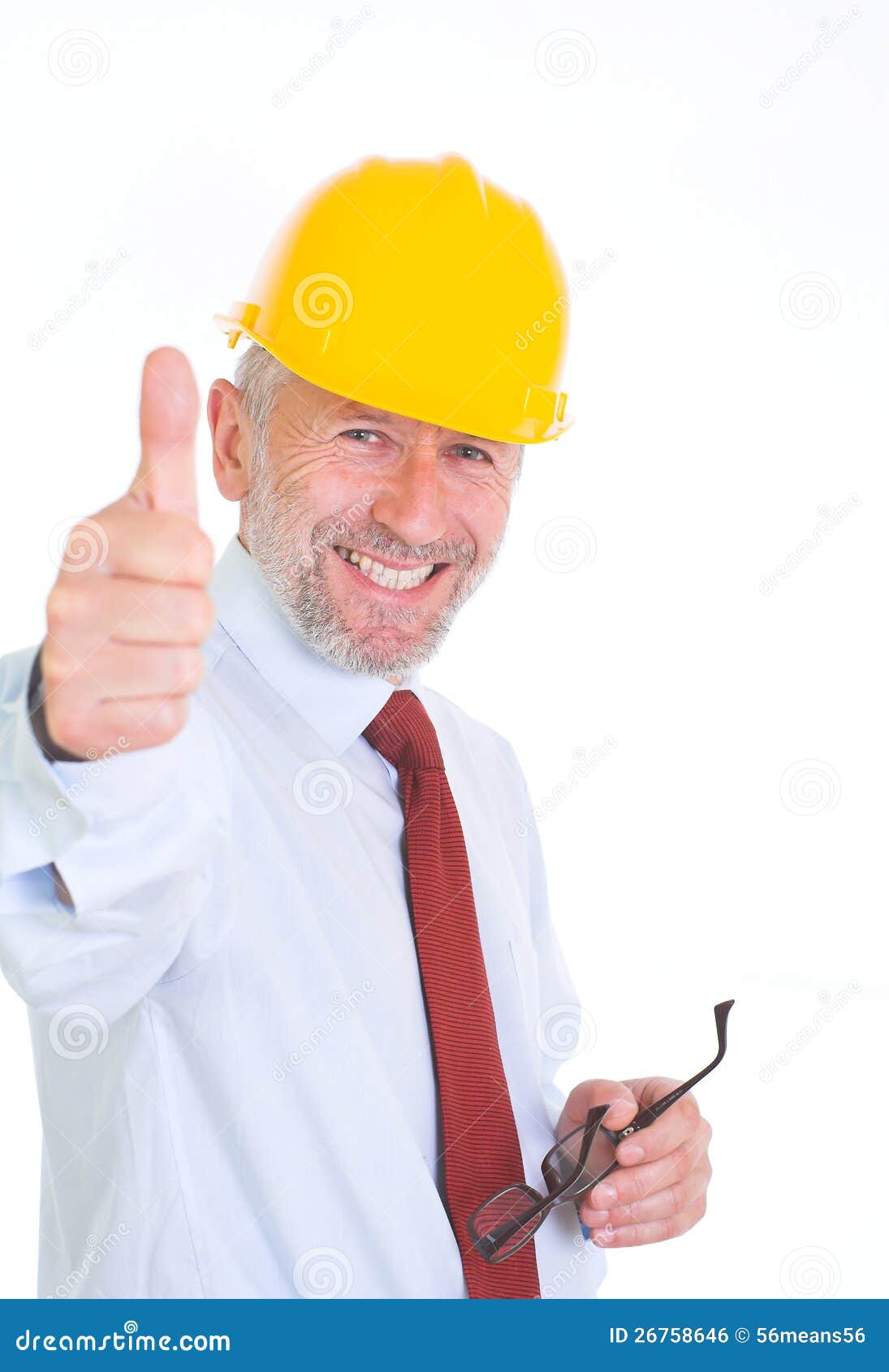 Optimistic Employee in Yellow Helmet Stock Photo - Image of stand ...