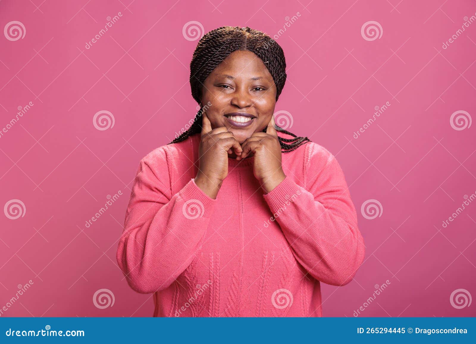 Optimistic Female Person Smiling in Front of Studio Camera Stock Image ...